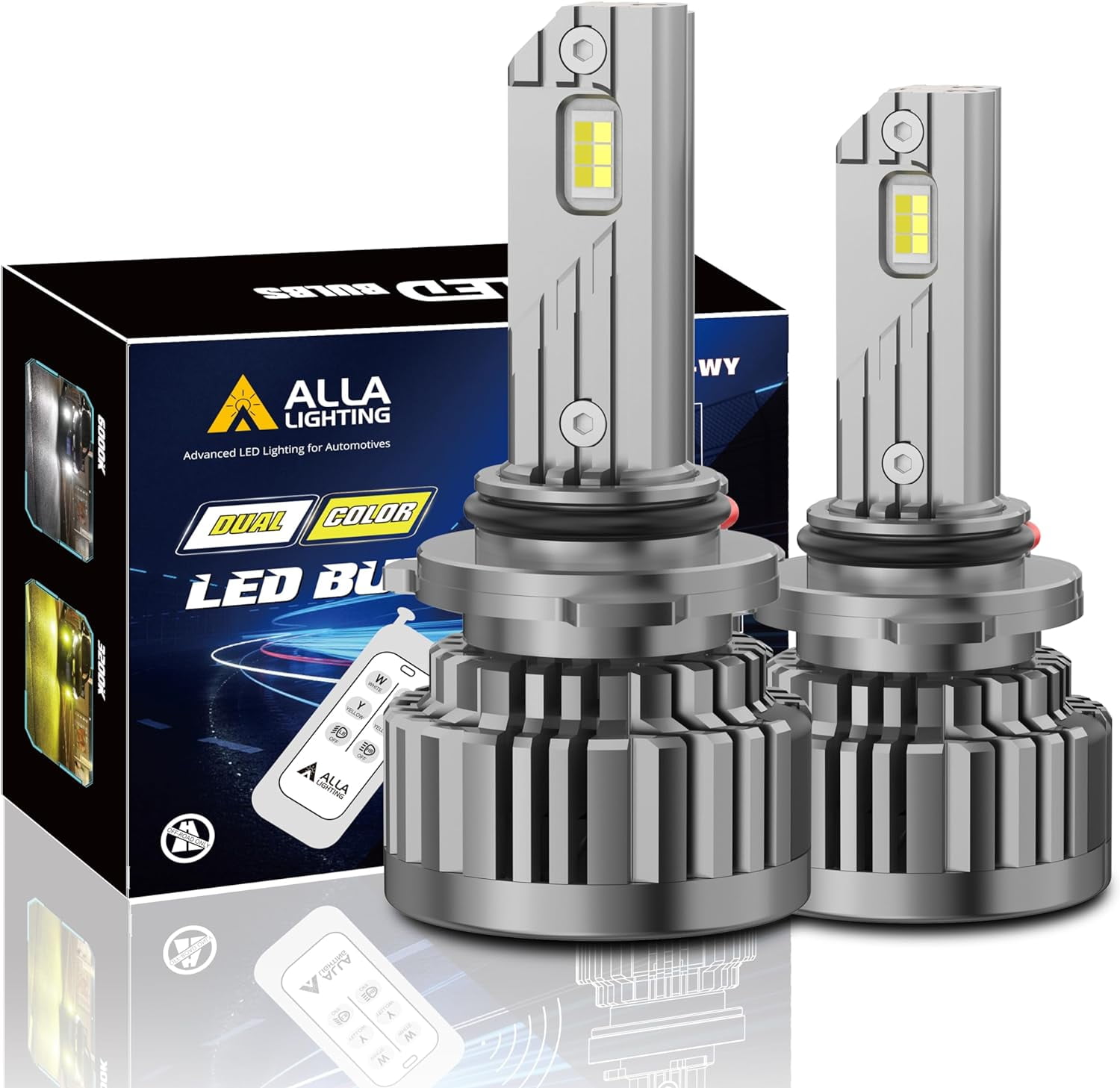 Alla Lighting Remote Control 10000Lms HB4 9006 Switchback LED Headlights High Beam Low Beam ...