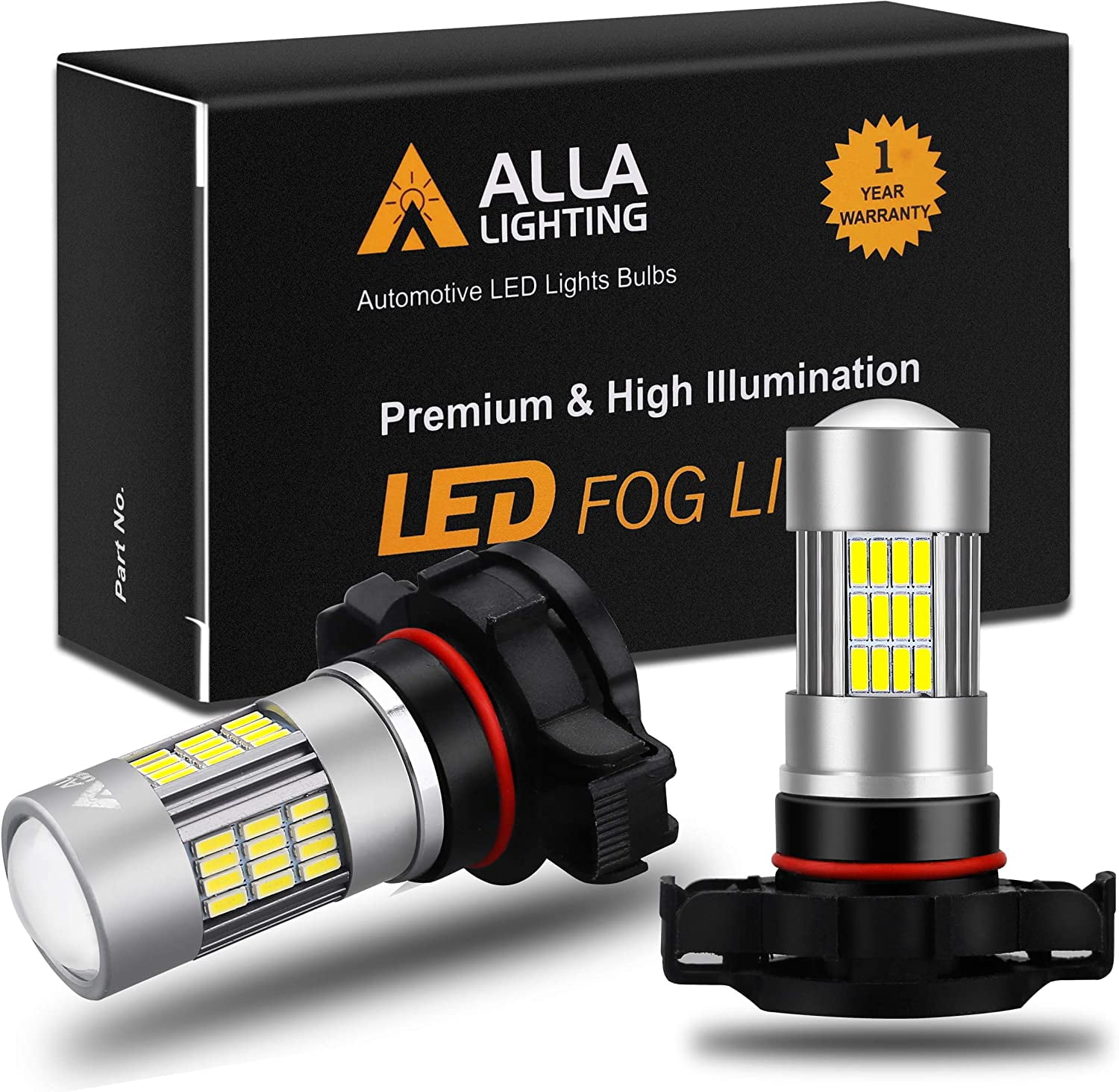 Alla Lighting Automotive 2504 PSX24W LED Fog Lights Bulbs, 54-SMD ...