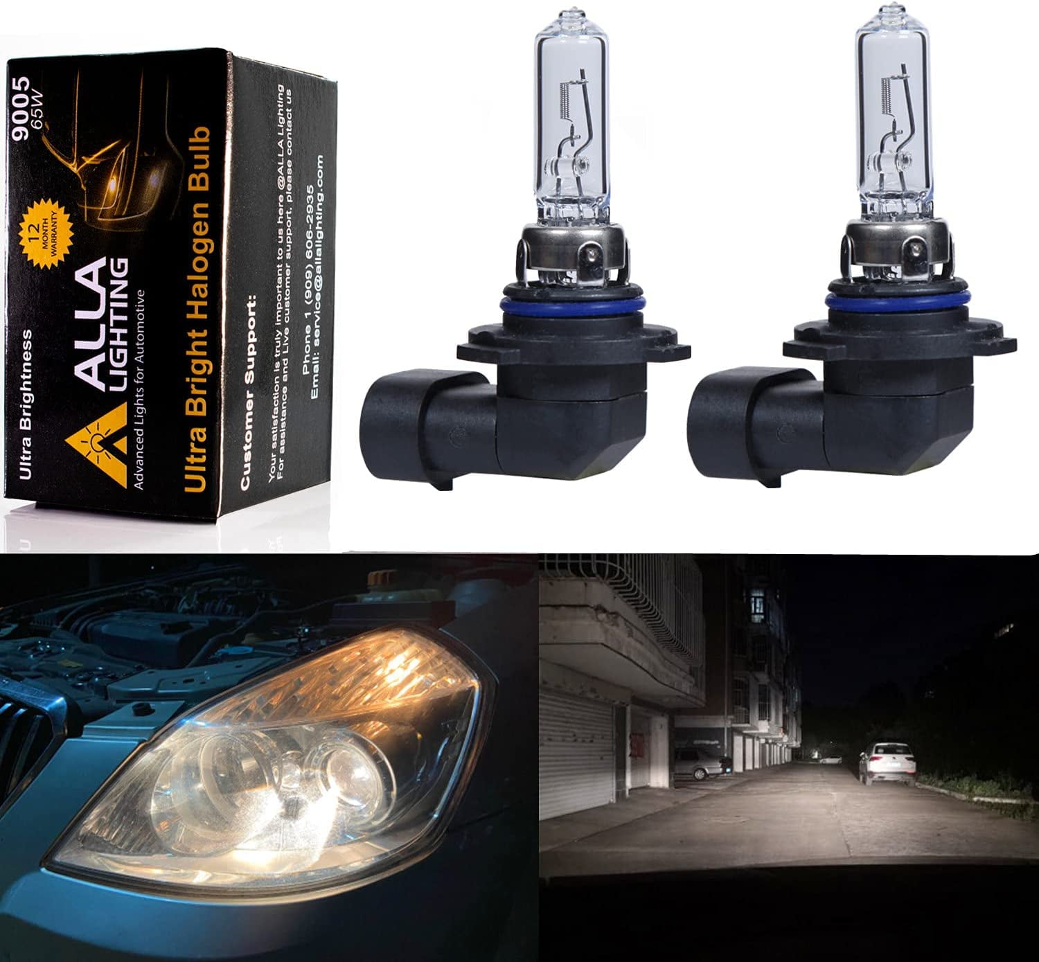 Alla Lighting HB4 9006 Halogen Headlights, Low Beam, Fog Lights, 55W ...
