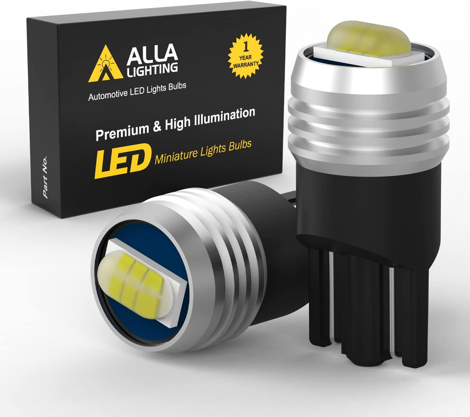 Alla Lighting T10 Wedge 194 168 LED Bulbs, 6000K Xenon White License ...