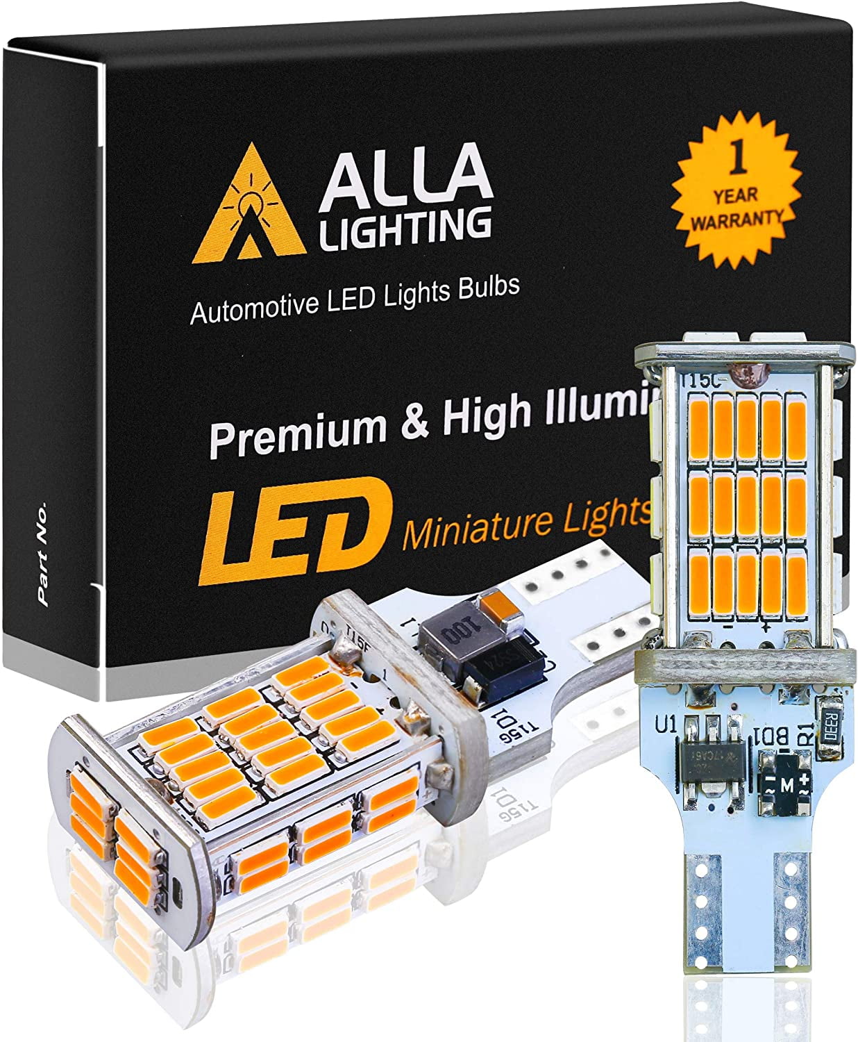 Alla Lighting T15 Base 912 921 LED Bulbs, Amber Yellow Turn Signal ...