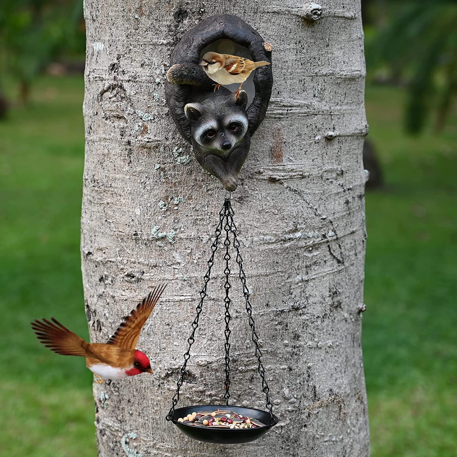 Alladinbox Raccoon Bird House Holding Bird Feeder, Tree Garden Decor ...