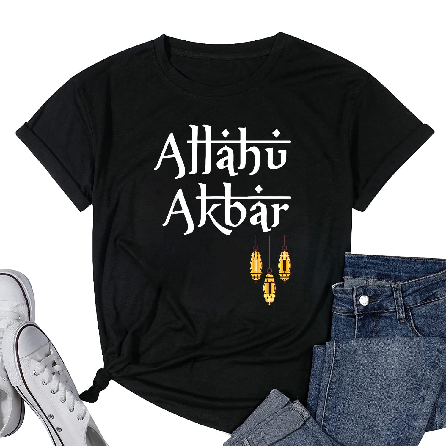 Allahu Akbar Ramadan Muslim Islamic Women T-Shirt Black 4X-Large ...