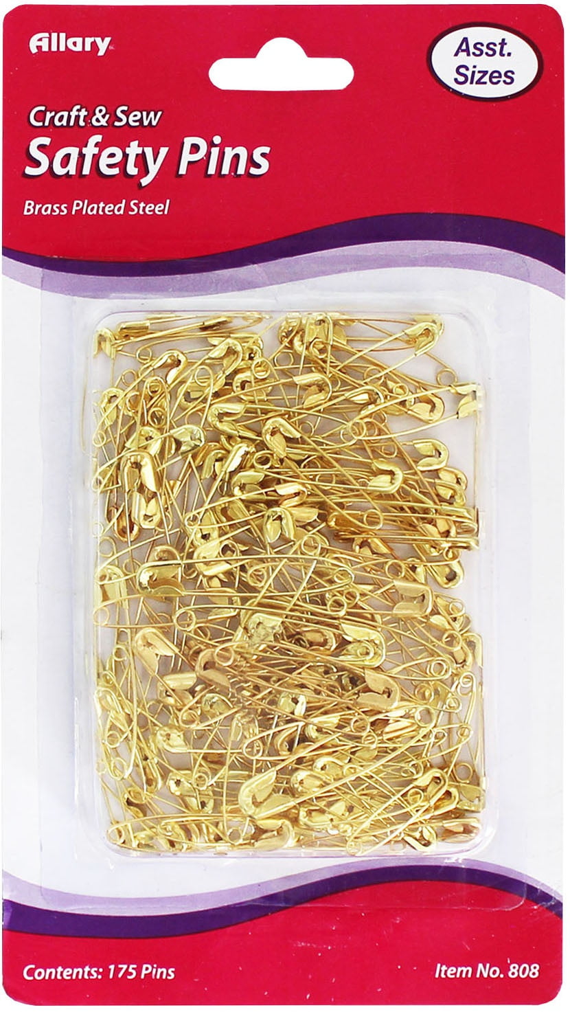 Allary Safety Pins 175/Pkg-Brass, Assorted Sizes - Walmart.com