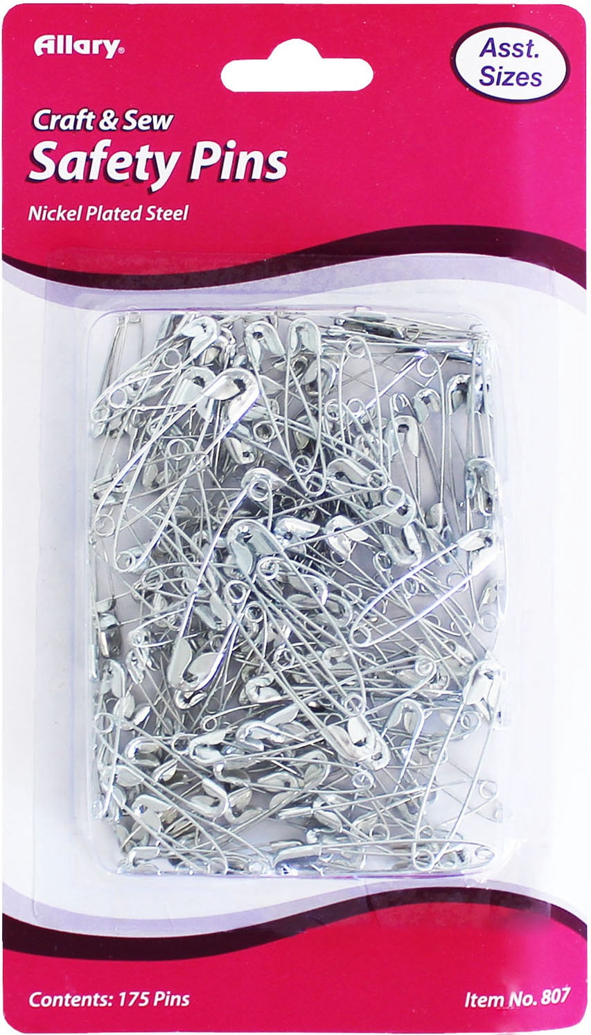 Allary Safety Pins 175/Pkg-Nickel Plated, Assorted Sizes - Walmart.com