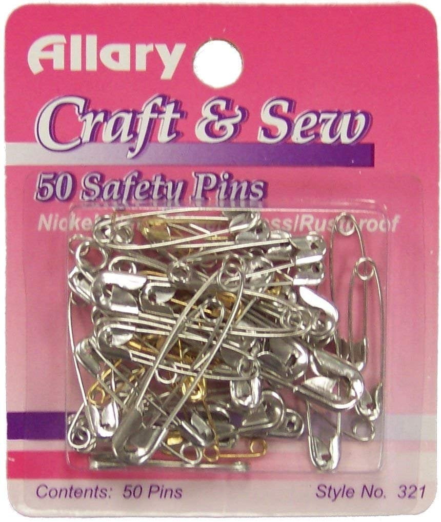 Allary Safety Pins 50/Pkg-Brass & Nickel Plated, Assorted Sizes ...