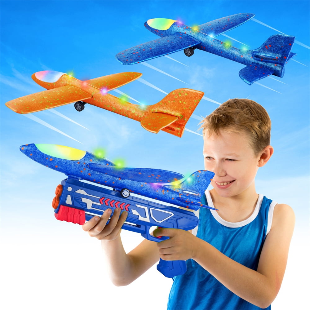 "Allaugh 2 Pack 17.5"" LED Foam Airplane Launcher Toys, 2 Flight Modes ...