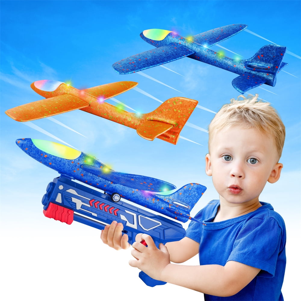 Allaugh 2 Pack 17.5" Airplane Launcher Toys, 2 Flight Modes LED Foam ...