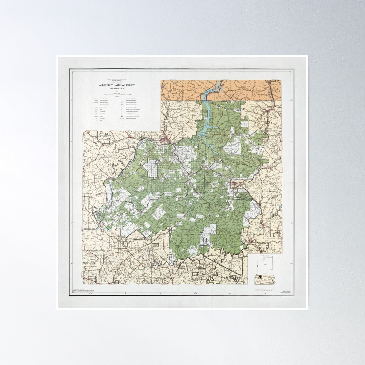 Allegheny National Forest Map (1974) Pennsylvania Nature Reserve Atlas ...