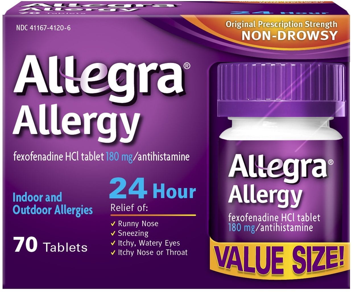 Allegra 24 Hour Allergy Relief Tablets, 180mg, 70 Count (Pack of 2 ...