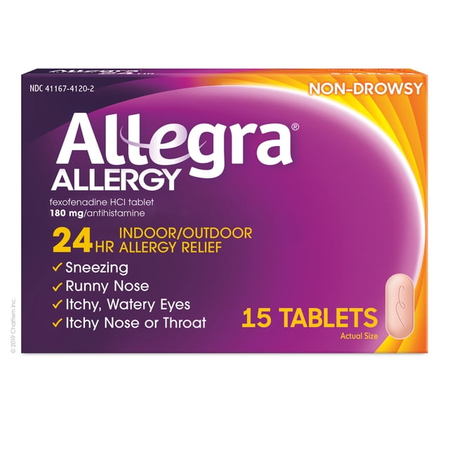 Allegra Adult 24HR Tablet (15 Ct, 180 mg), Allergy Relief - Walmart.com
