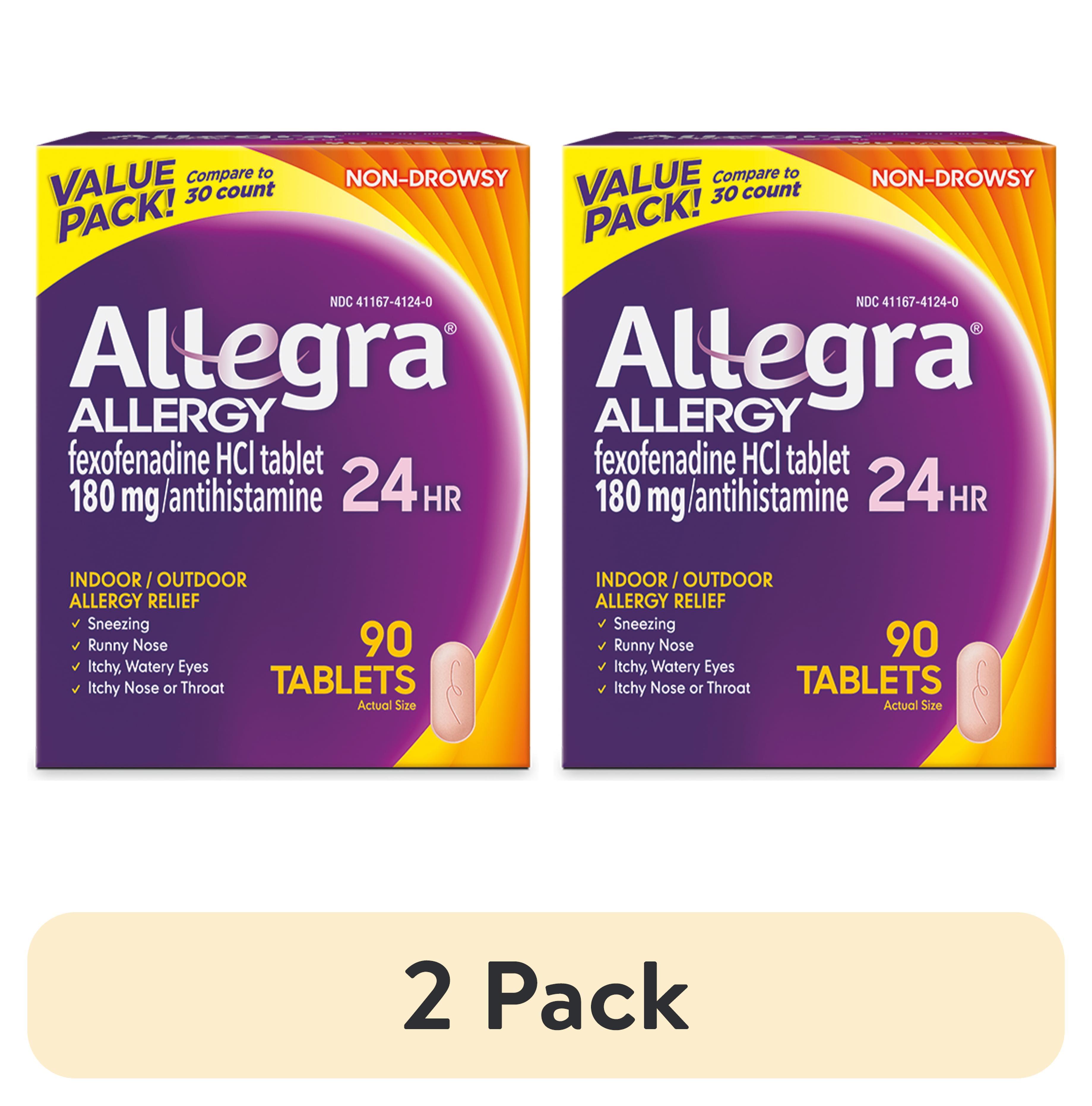 (2 pack) Allegra Adult 24HR Tablet (90ct, 180 mg), Allergy Relief - Walmart.com