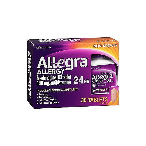 Allegra Adult 24Hr Non-Drowsy Antihistamine, 30 Tablets, Fast-Acting ...