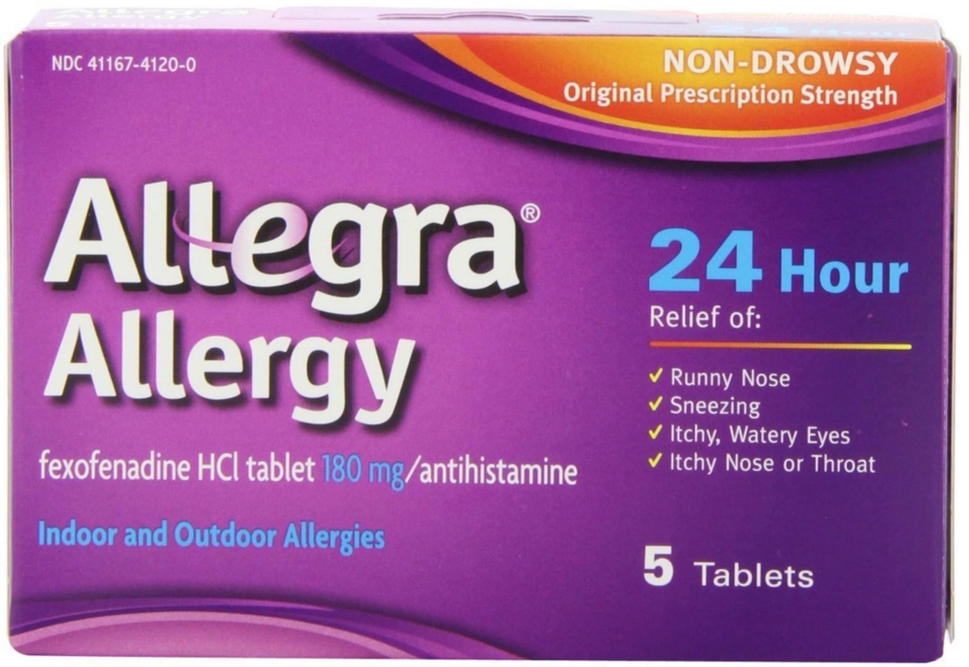 Allegra Allergy Non-Drowsy 24hr Indoor & Outdoor Allergies HCI 5 ct, 3 ...
