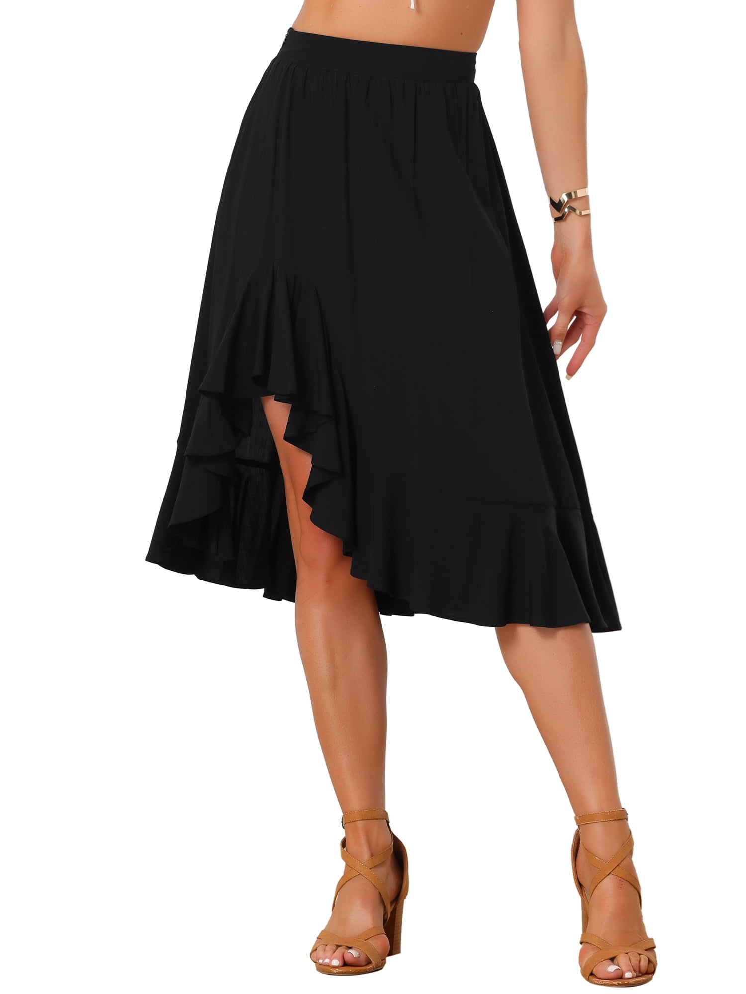 INSPIRE CHIC Asymmetrical Ruffle Hem Skirts for Women's High Elastic ...