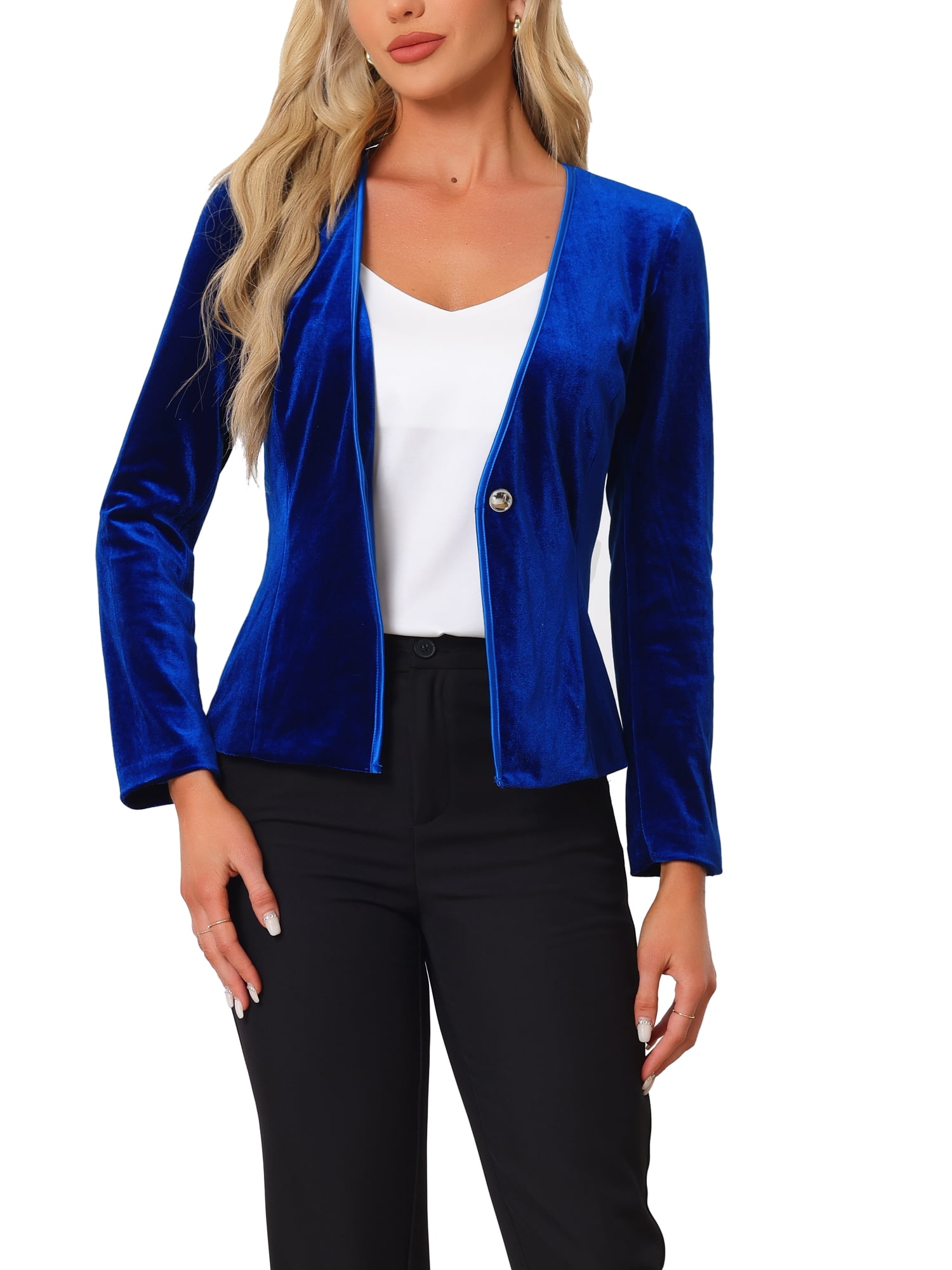 INSPIRE CHIC Blazaer for Women's Long Sleeve Office Collarless 1 Button ...