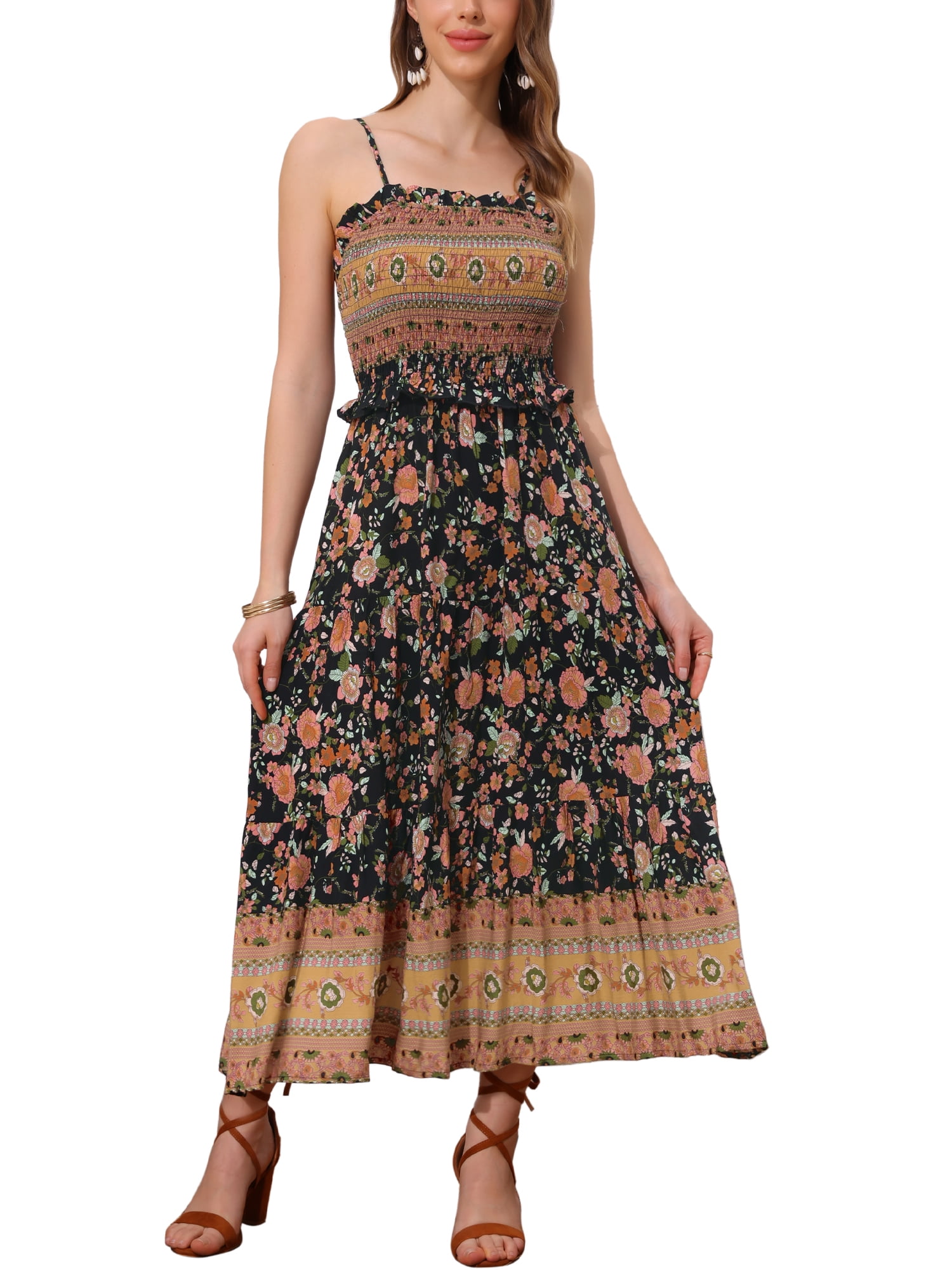 INSPIRE CHIC Boho Floral Dresses for Women's Summer Spaghetti Strap A ...
