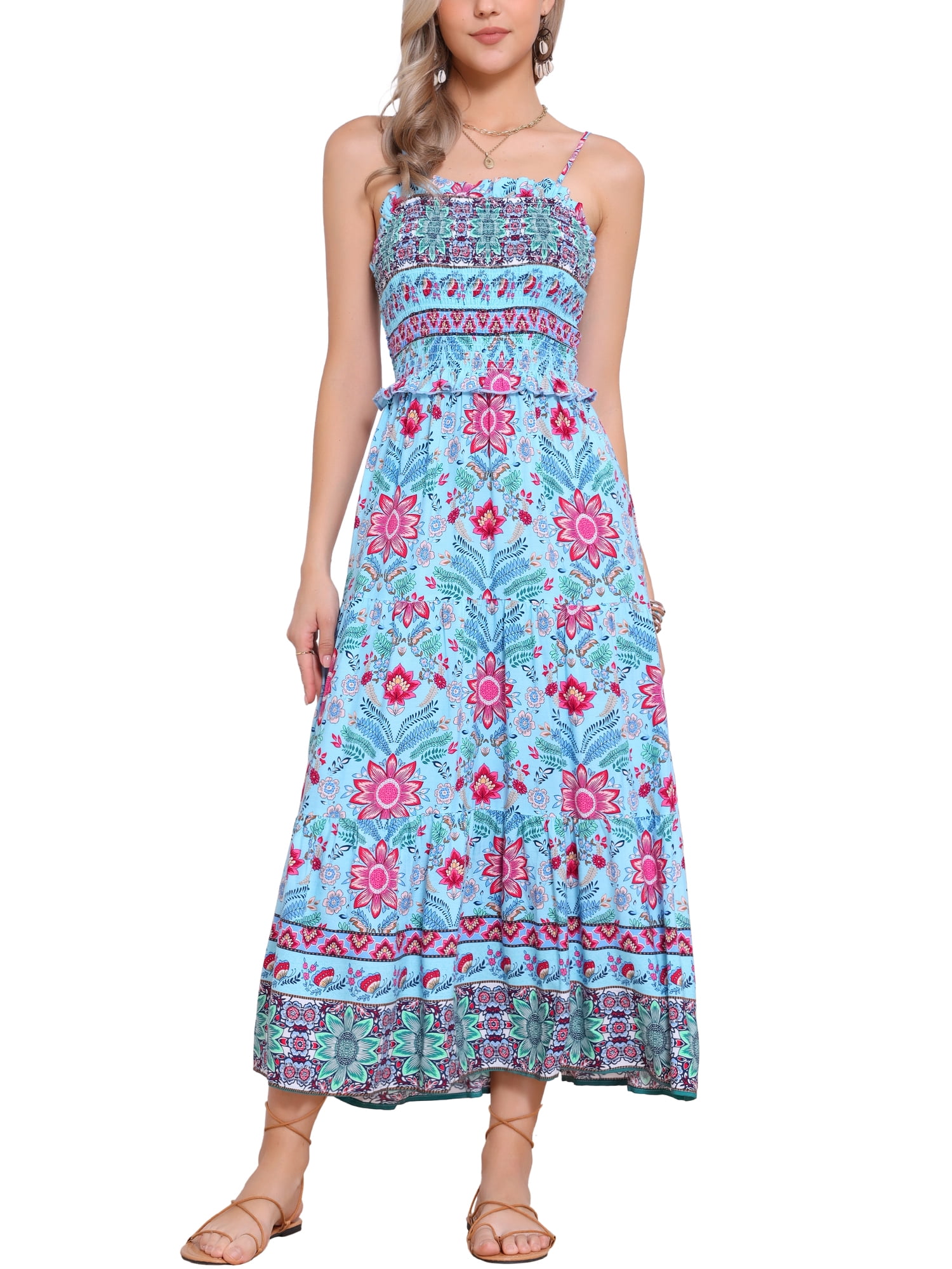INSPIRE CHIC Boho Floral Dresses for Women's Summer Spaghetti Strap A ...