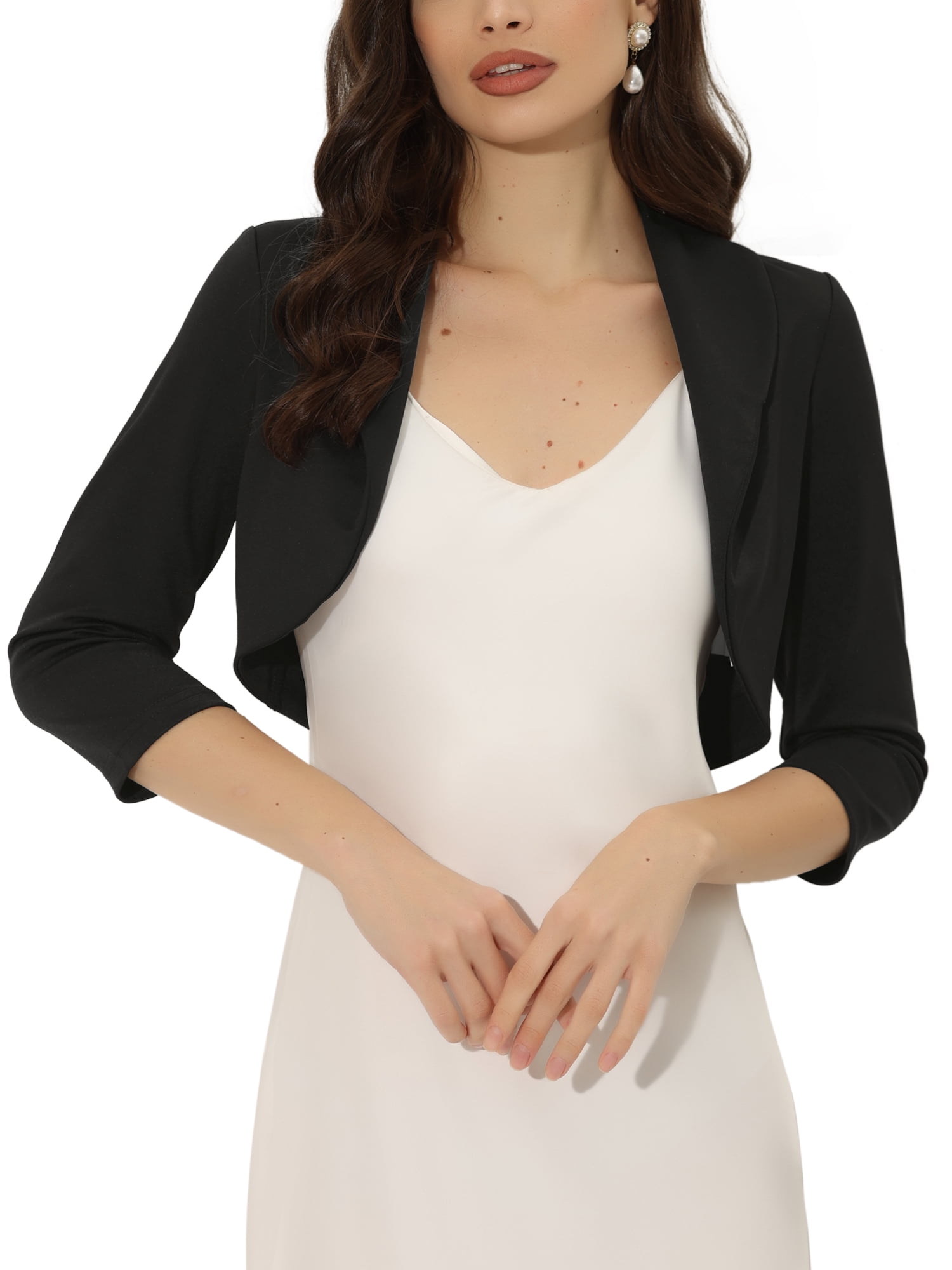 Allegra K Bolero Shrugs for Women's Collared Shrugs for Dress M Black ...