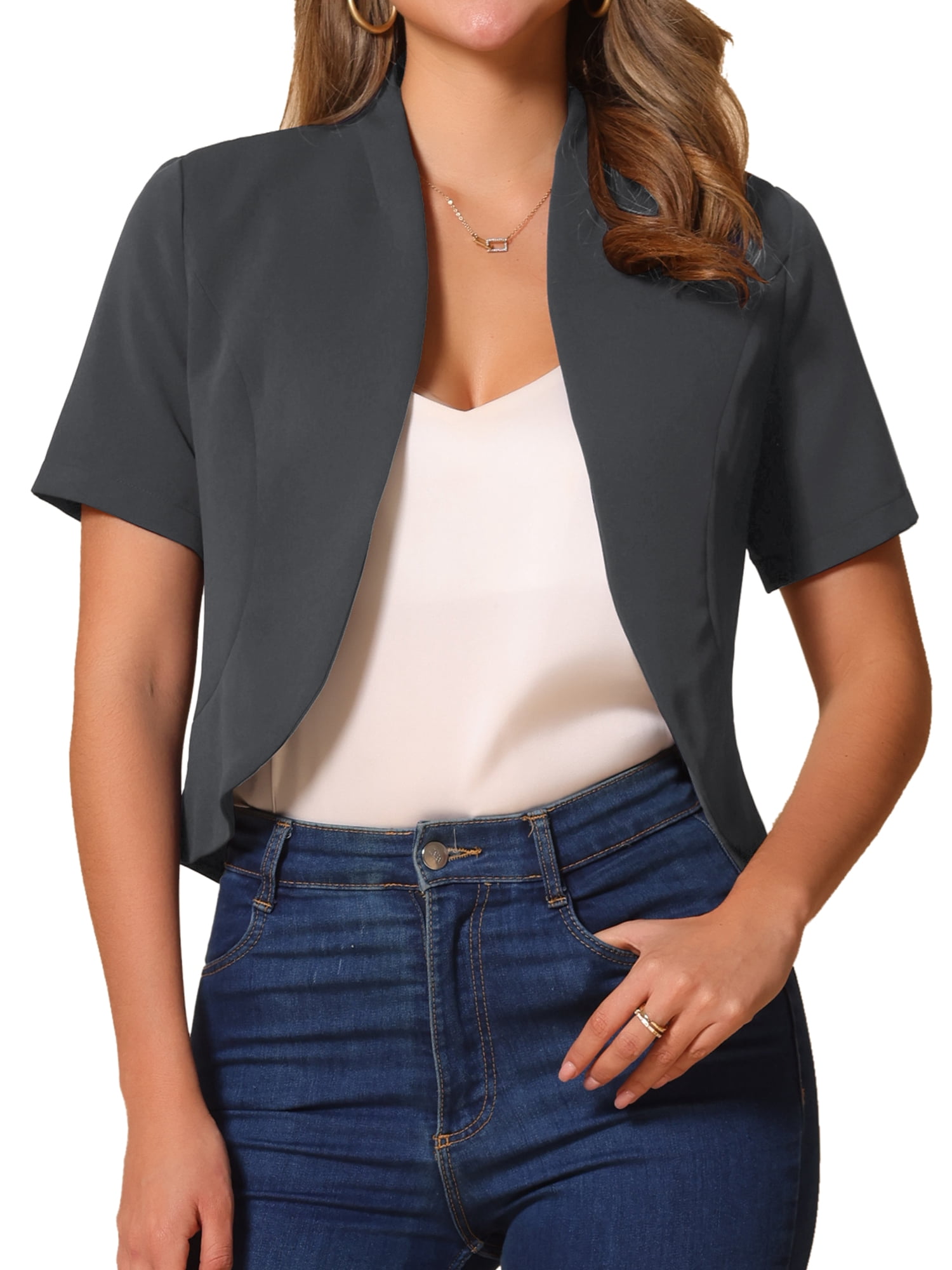 INSPIRE CHIC Casual Business Cropped Blazer for Women's Short Sleeve ...