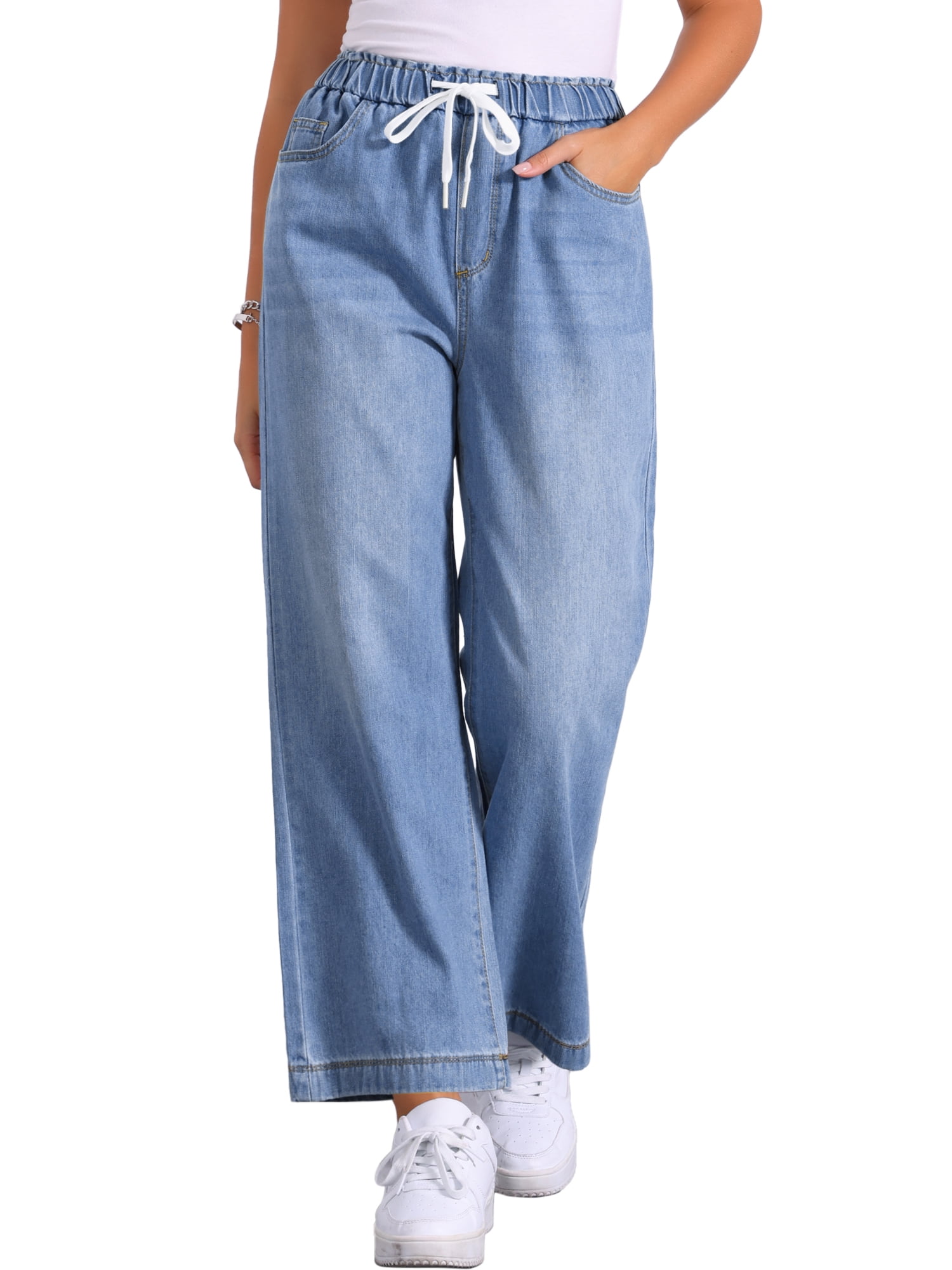 INSPIRE CHIC Casual Denim Pants for Women's Drawstring Elastic Waist ...