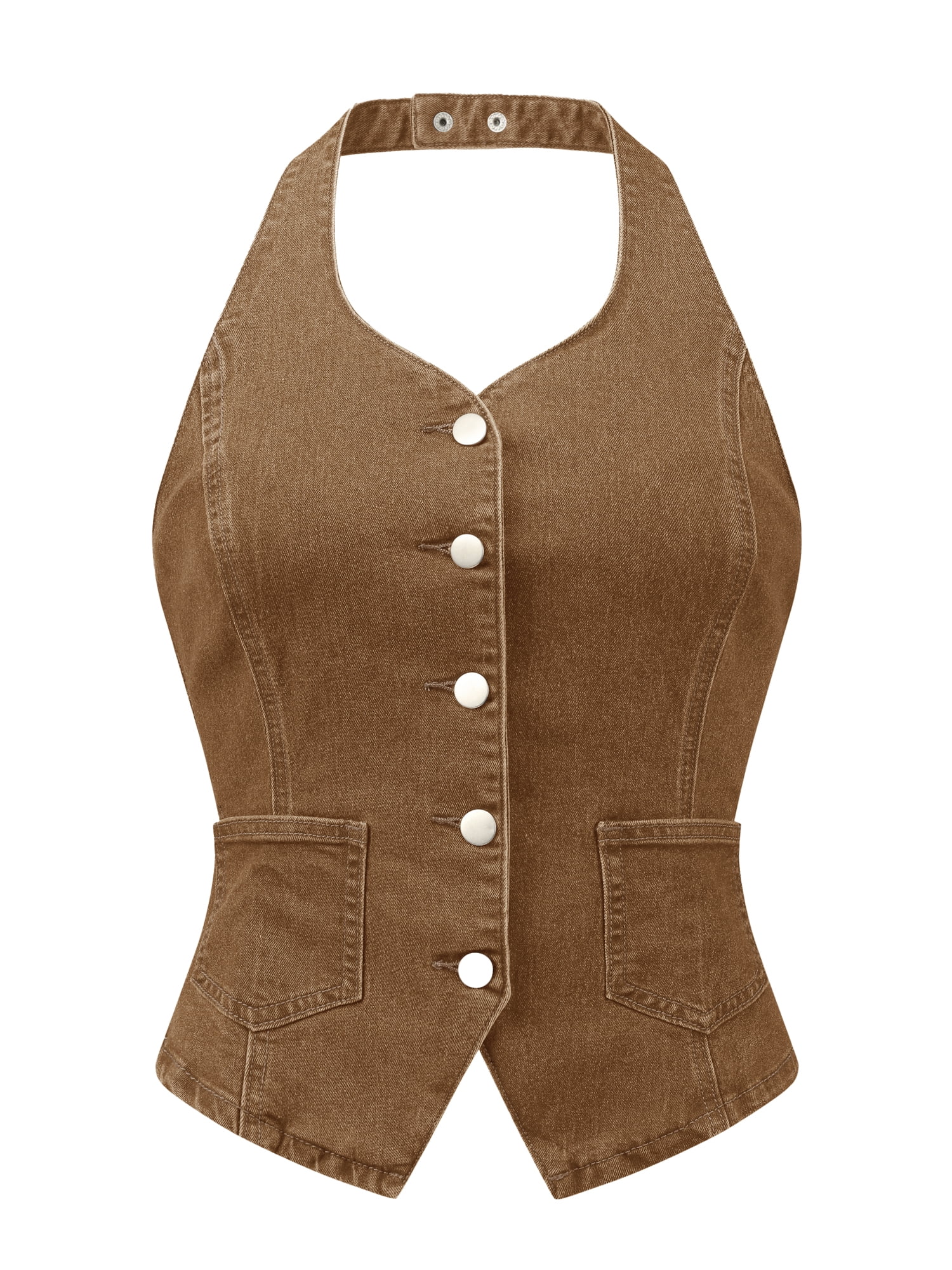 INSPIRE CHIC Women's Denim Vest Halter Neck Button Down Backless Jean ...