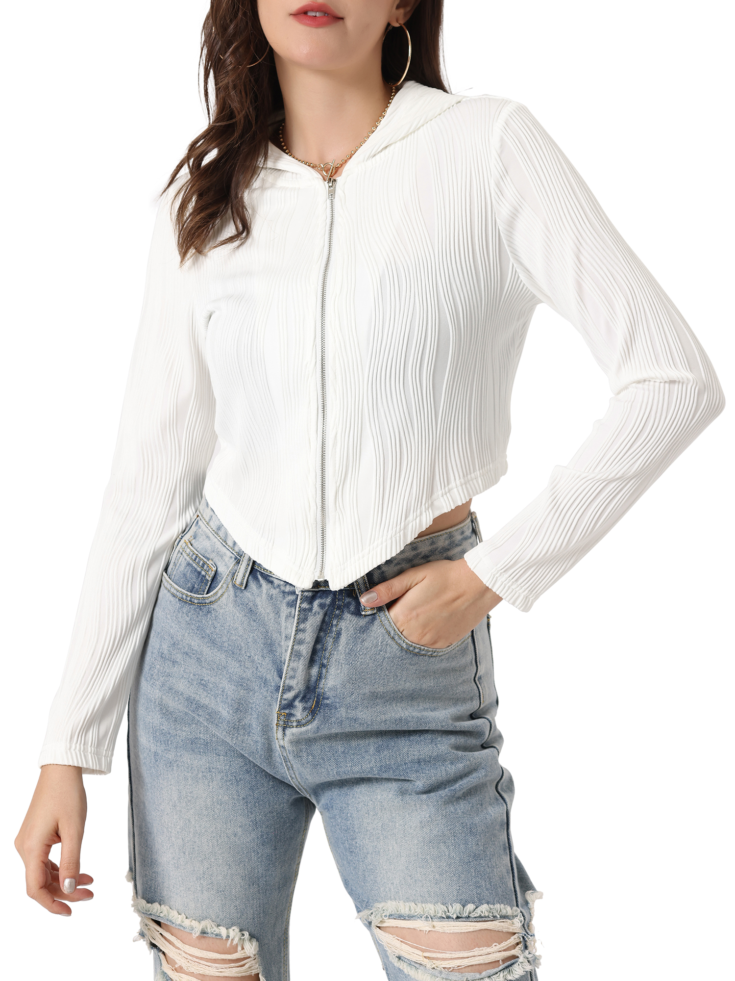 Allegra K Women's Button Down Long Sleeve Casual Chambray Cargo Crop ...