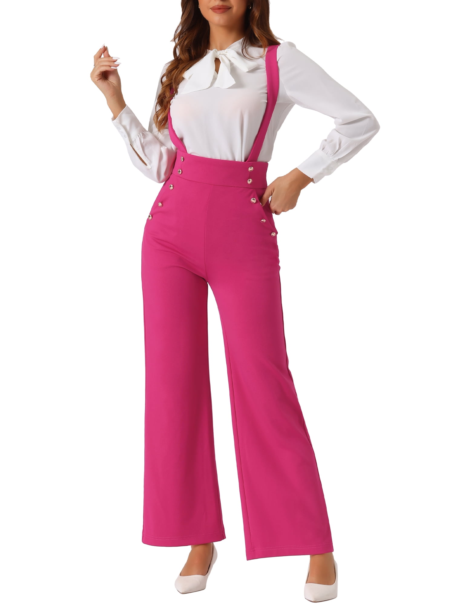 Allegra K Casual Office Overall for Women's Adjustable Straps Wide Leg ...