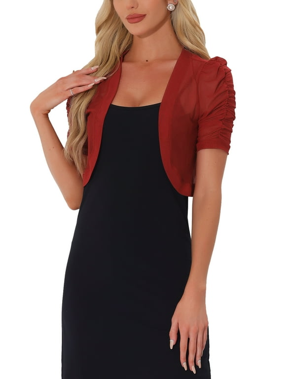 Allegra K Women's Ruched Short Sleeve Shrugs Bolero Cropped Open Front Cardigan - Walmart.com