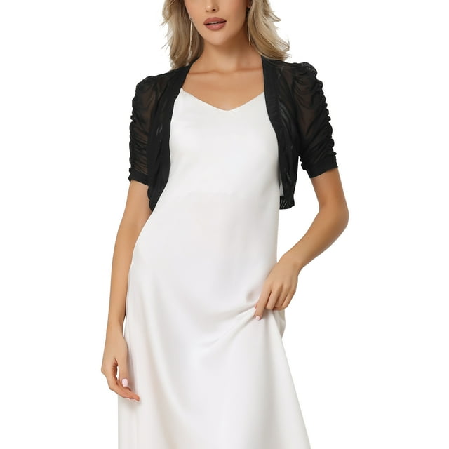 Allegra K Casual Short Sleeve Mesh Sheer Shrug for Women's Open Front ...