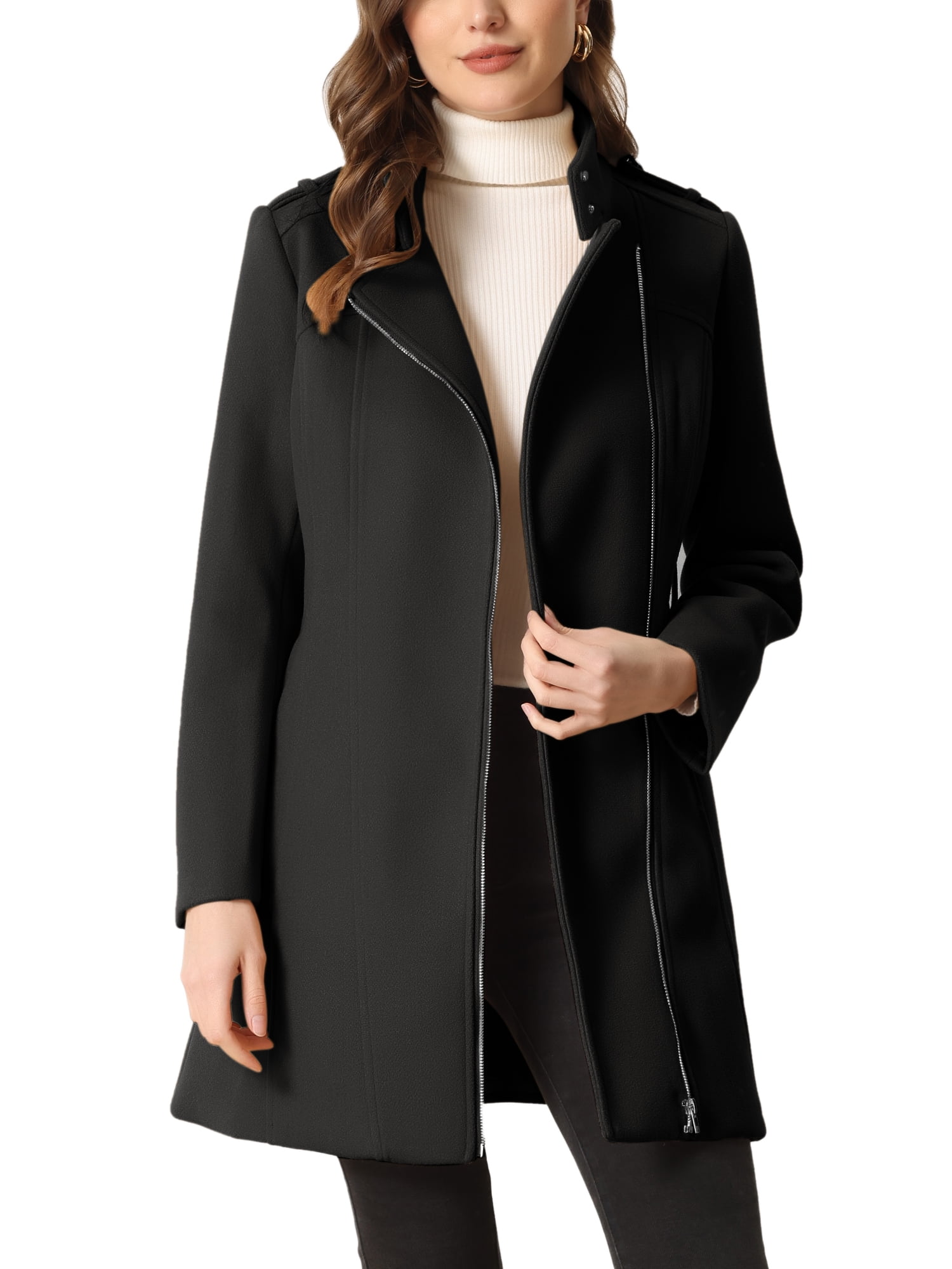 INSPIRE CHIC Classic Stand Collar Coat for Women's Zip Up Trench Coats ...
