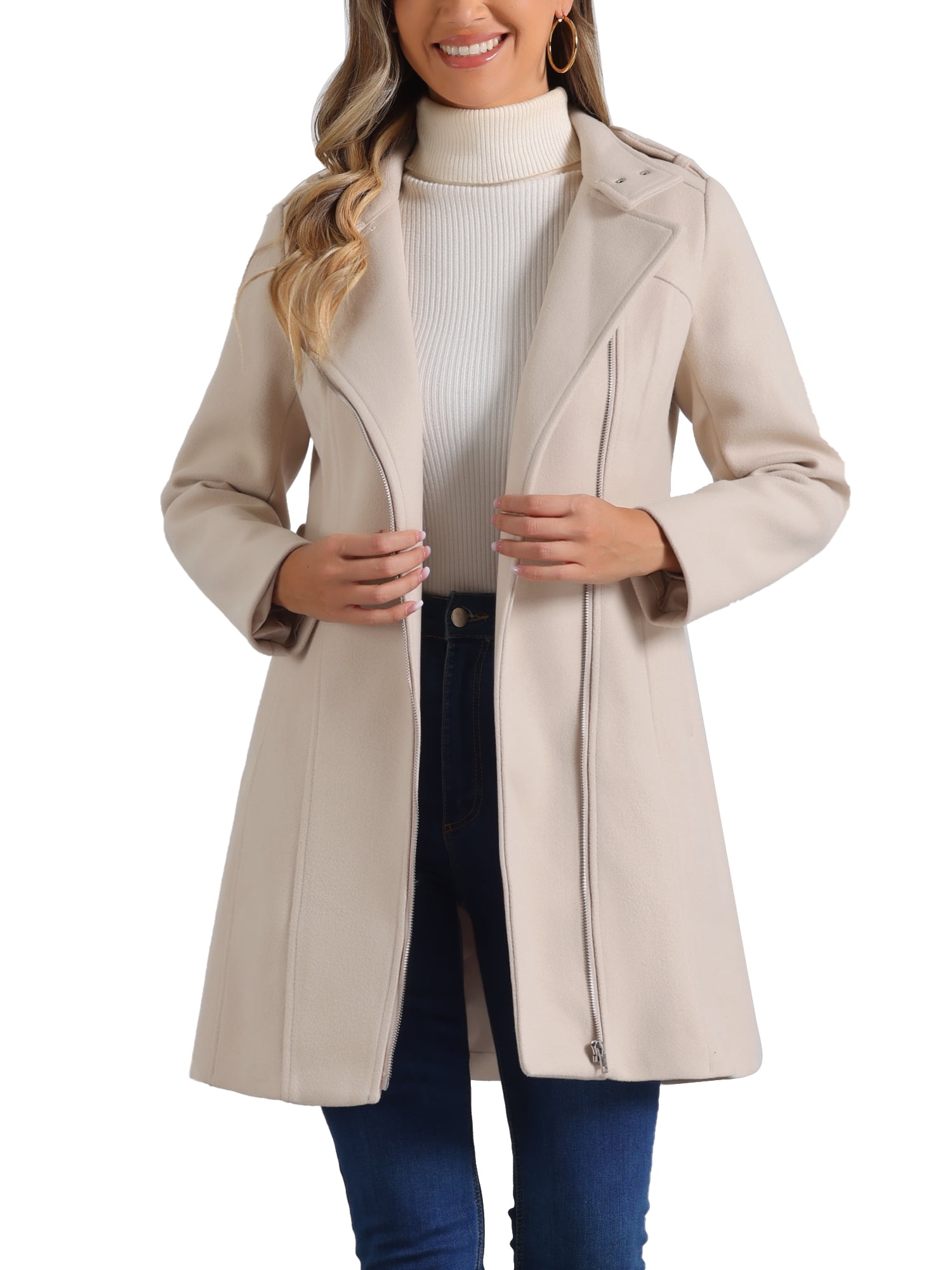 INSPIRE CHIC Classic Stand Collar Coat for Women's Zip Up Trench Coats ...