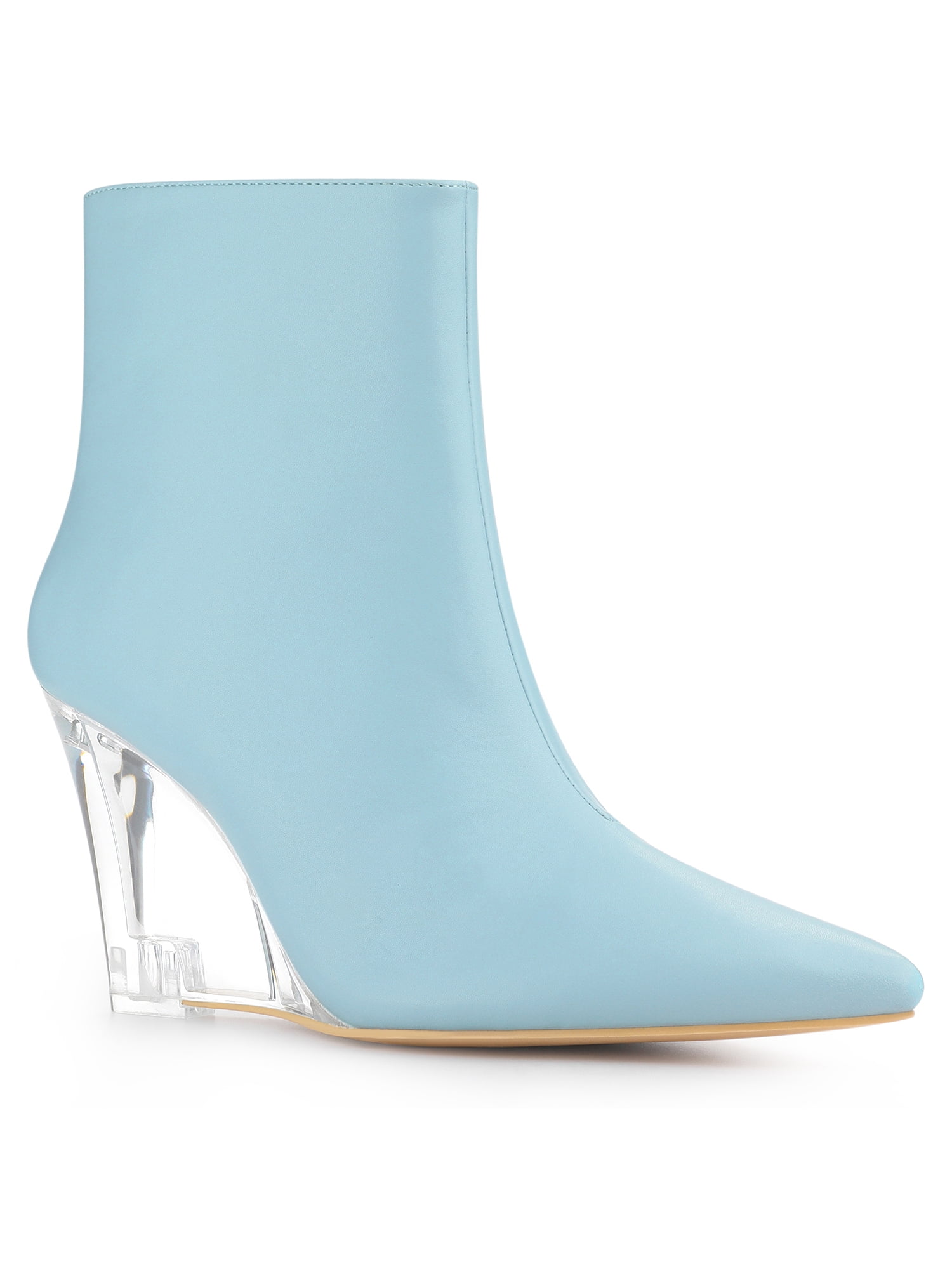 BLISSFUL STEP Women's Ankle Boots Clear Heel Pointed Toe Wedge Heels ...