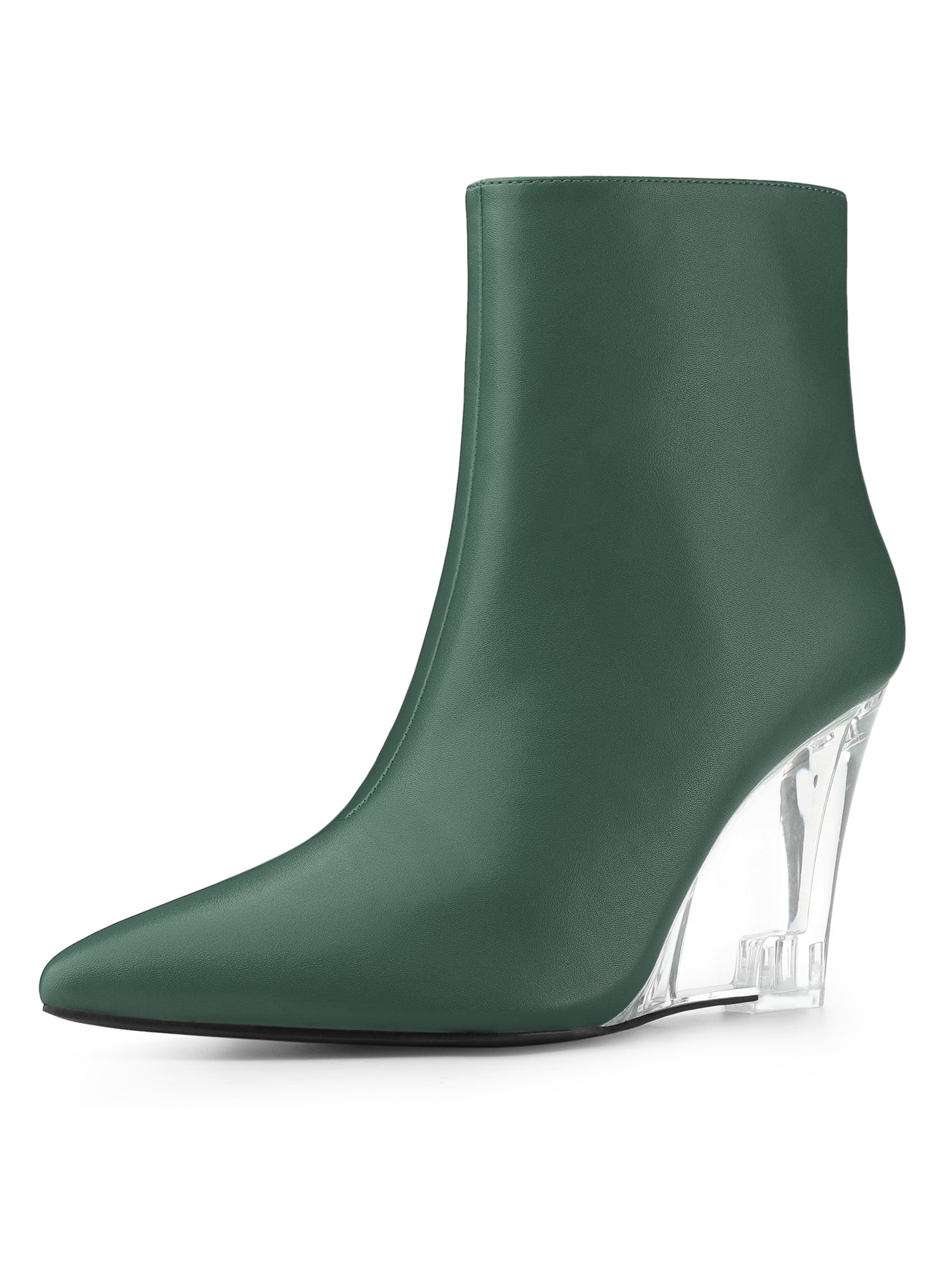 BLISSFUL STEP Women's Ankle Boots Clear Heel Pointed Toe Wedge Heels ...
