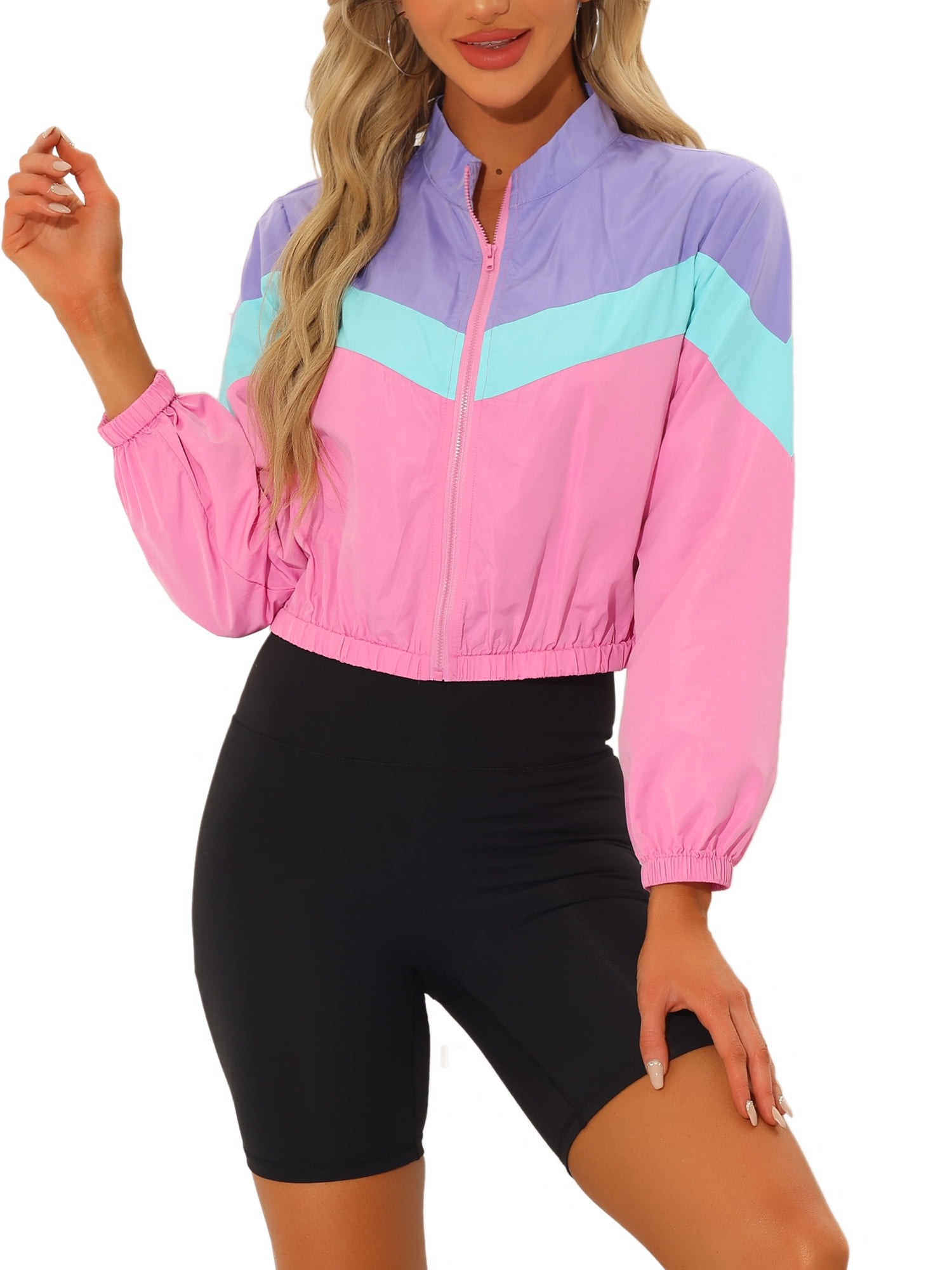 INSPIRE CHIC Color Block Jacket for Women's Stand Collar Zip Up Long ...