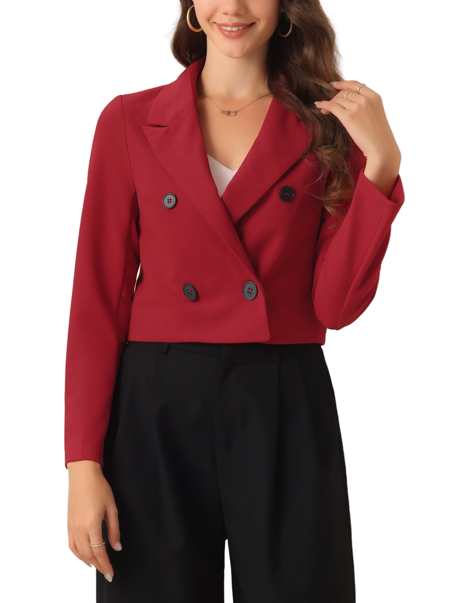 INSPIRE CHIC Cropped Blazer Jacket for Women's Notched Lapel Collar ...