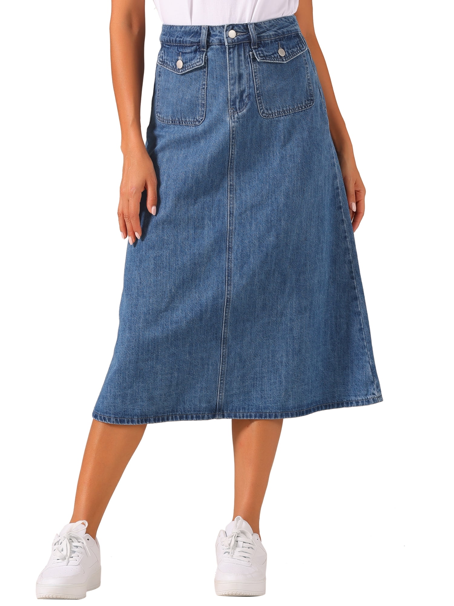 INSPIRE CHIC Women's Denim Skirts High Waist A Line Casual Jean Skirts ...