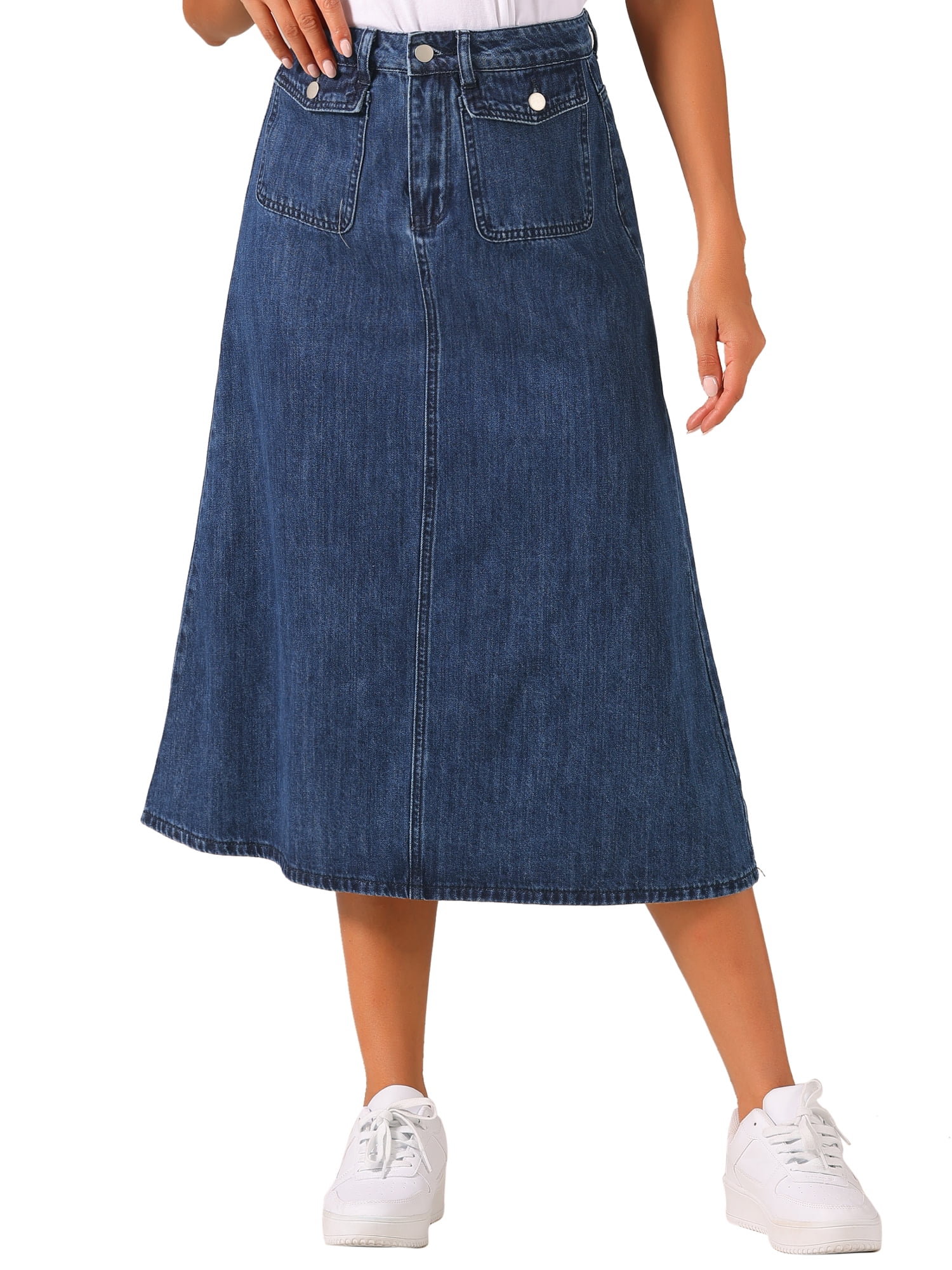 Allegra K Denim Skirts for Women's Casual High Waist A Line Jean Skirt ...