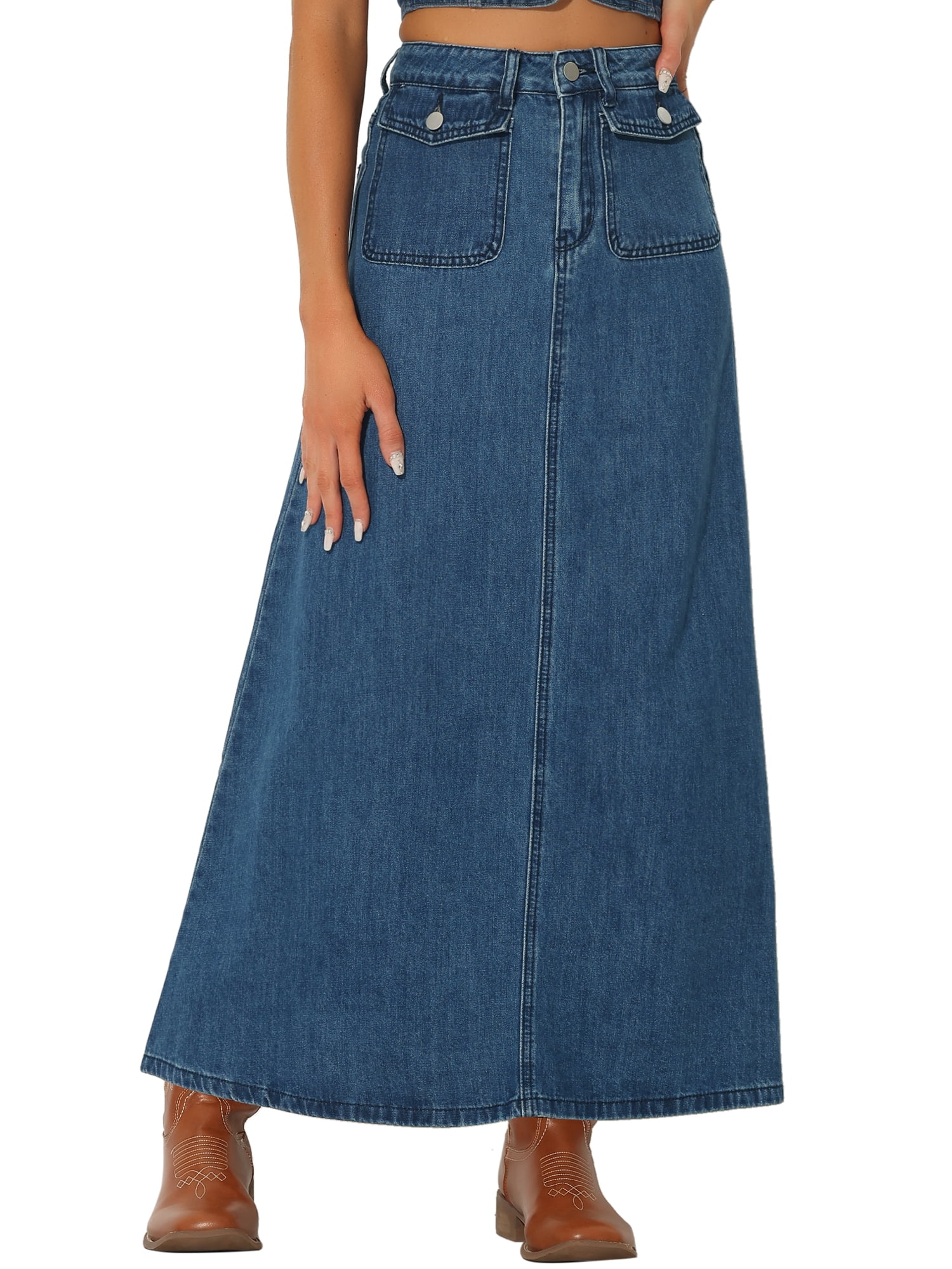 Allegra K Denim Skirts for Women's Casual High Waist A Line Jean Skirt ...
