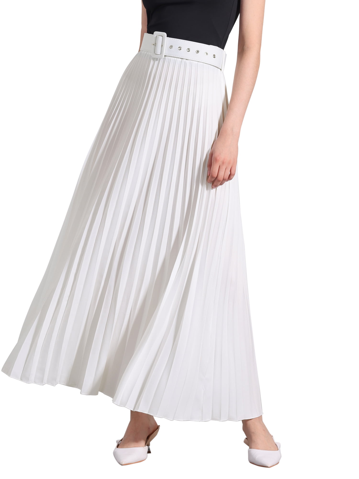 INSPIRE CHIC Inspired Women's Pleated Skirt Elastic High Waist Belted ...