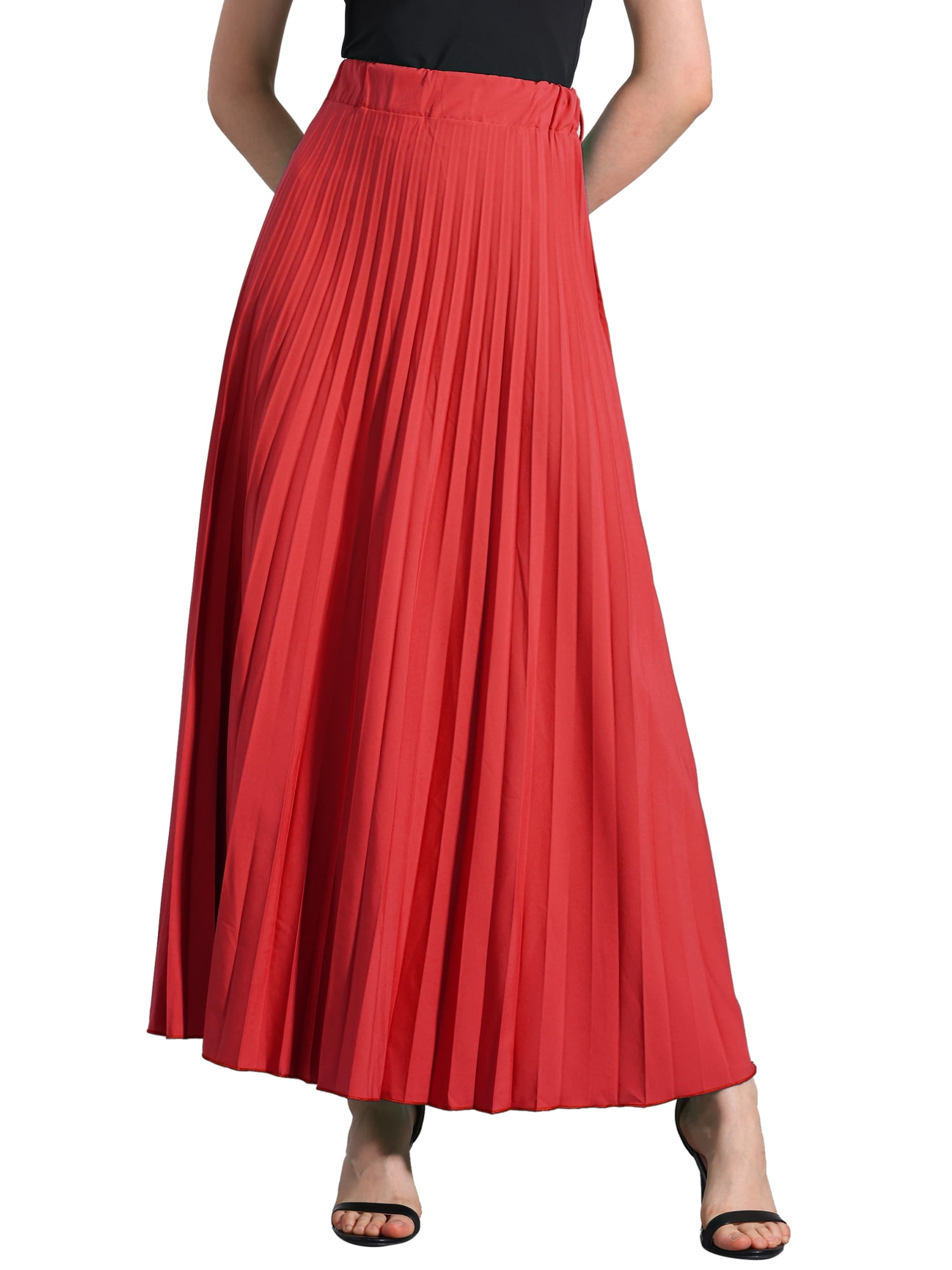 INSPIRE CHIC Women's Pleated Skirt Elastic High Waist Belted Flowy A ...