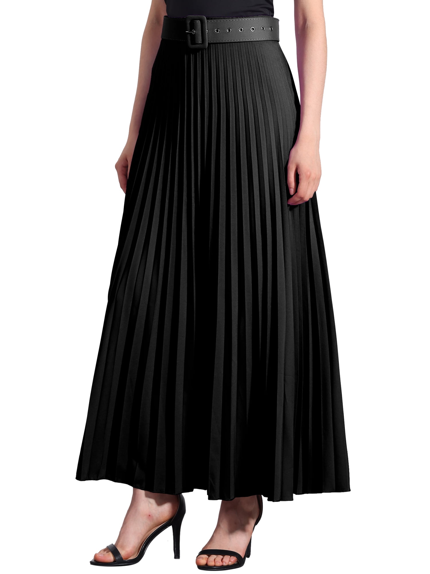 INSPIRE CHIC Elastic High Waist Flowy Pleated Skirt for Women's with ...