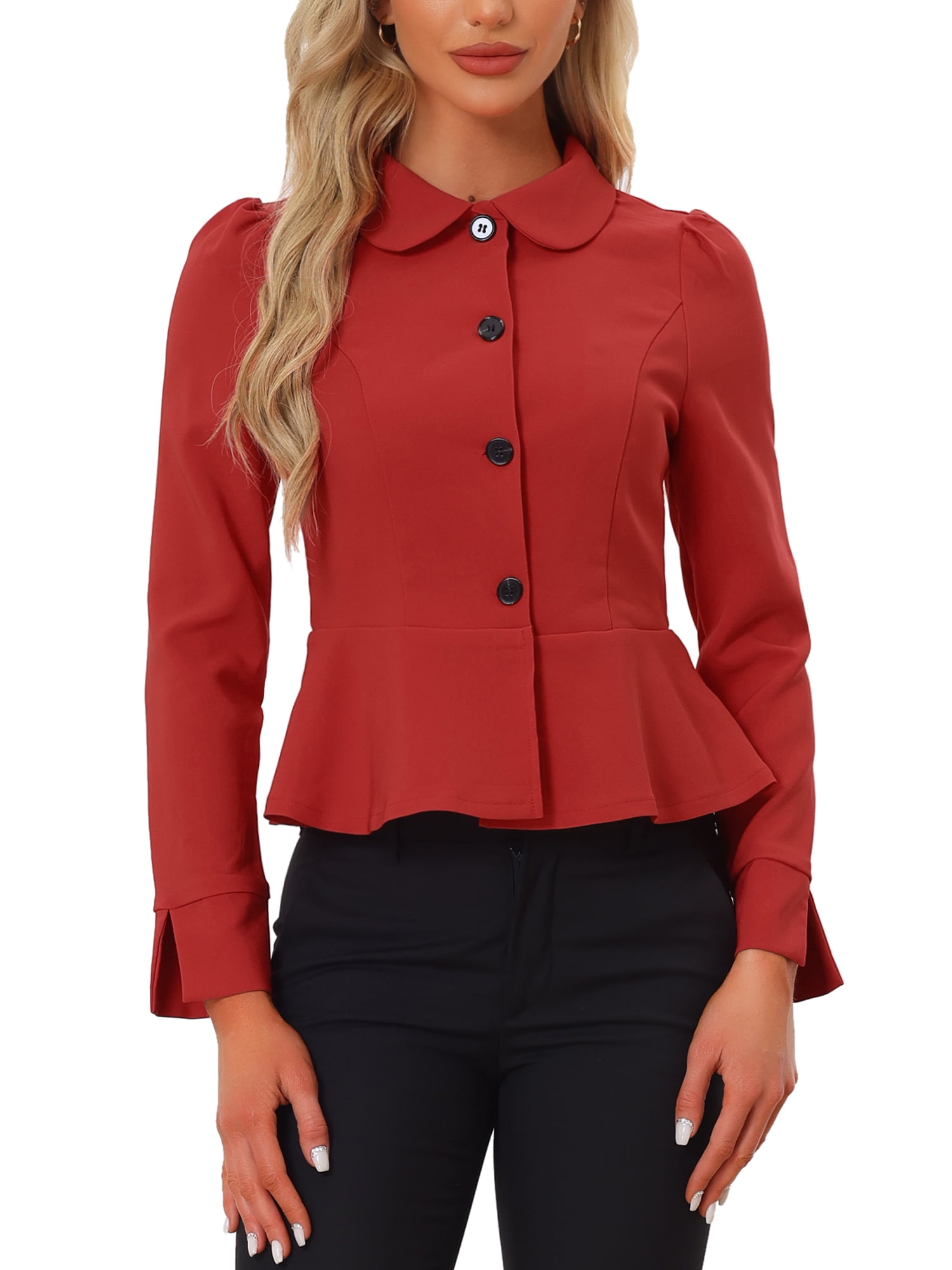 Allegra K Elegant Peplum Blazer for Women’s Peter Pan Collar Ruffles ...
