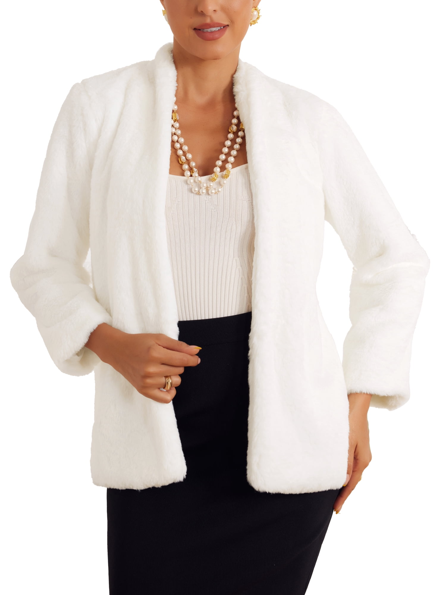 INSPIRE CHIC Faux Fur Coat for Women's with Pockets Long Sleeve Open ...