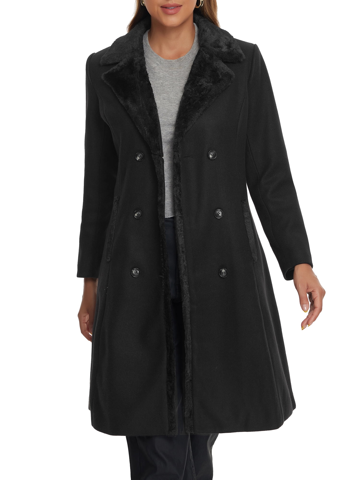 INSPIRE CHIC Faux Fur Lapel Coat for Women's Fashion Double-Breasted ...