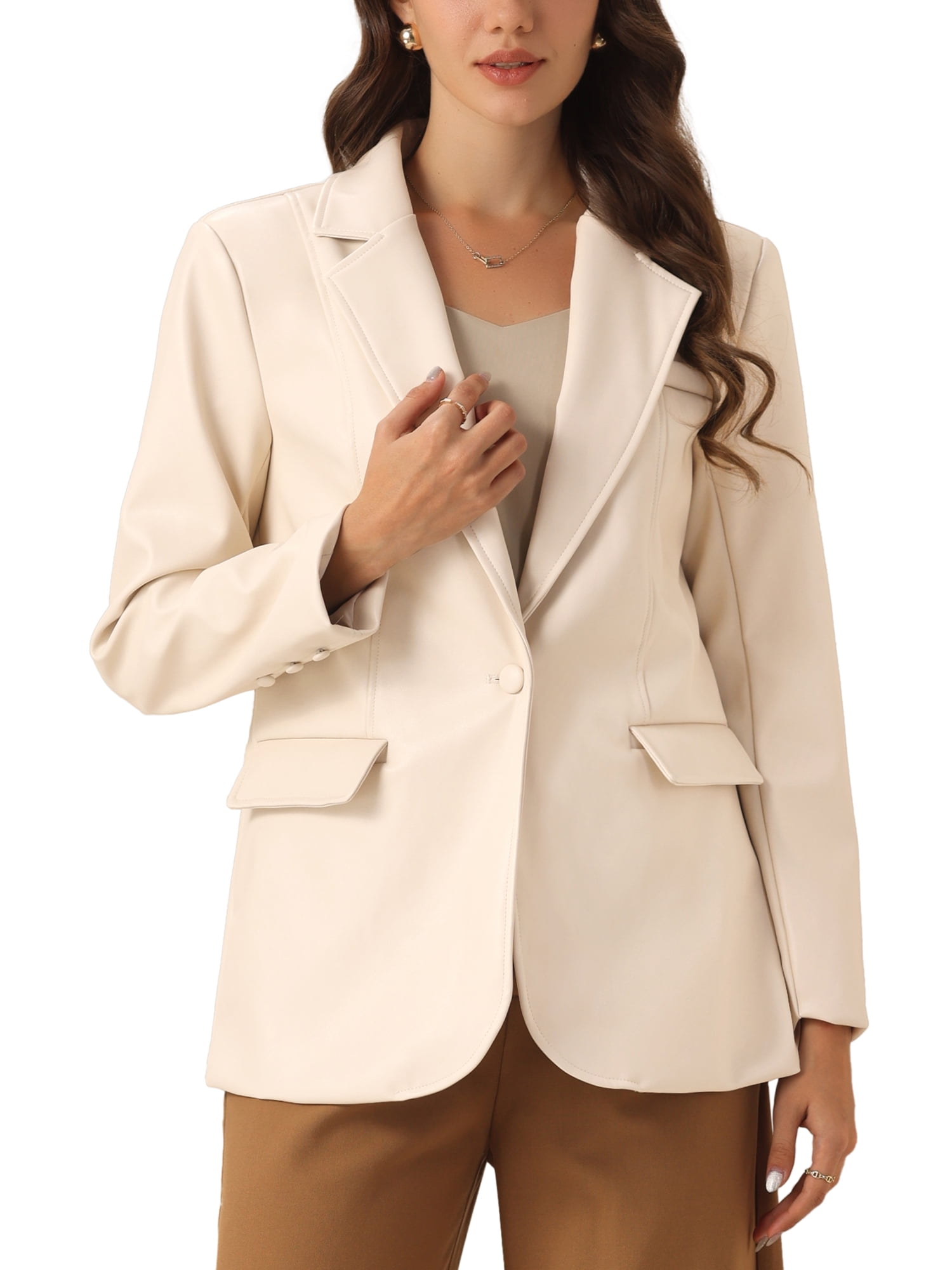 INSPIRE CHIC Women's Jacket Faux Leather Blazer Lapel Collar PU Moto ...