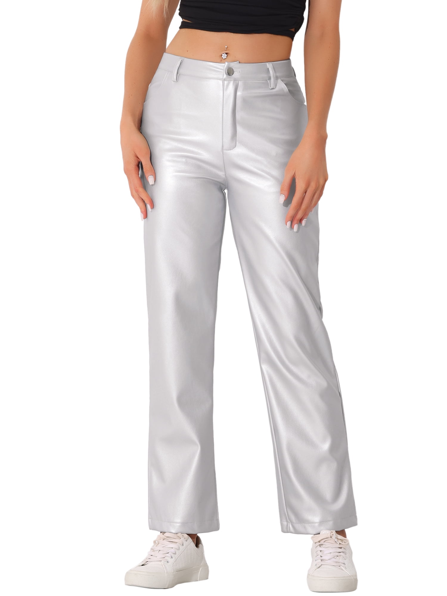 INSPIRE CHIC Faux Leather Pants for Women's High Waist Straight Leg ...