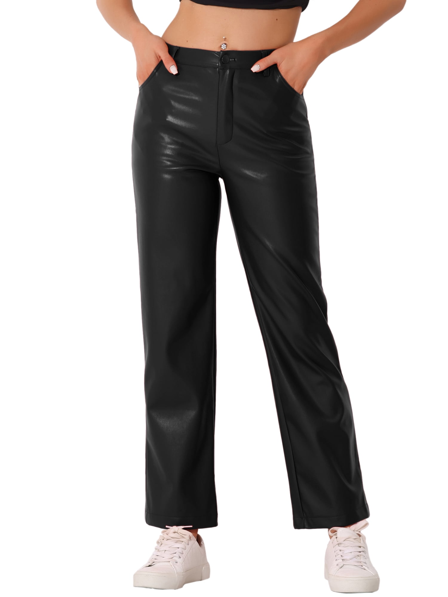 INSPIRE CHIC Faux Leather Pants for Women's High Waist Straight Leg ...