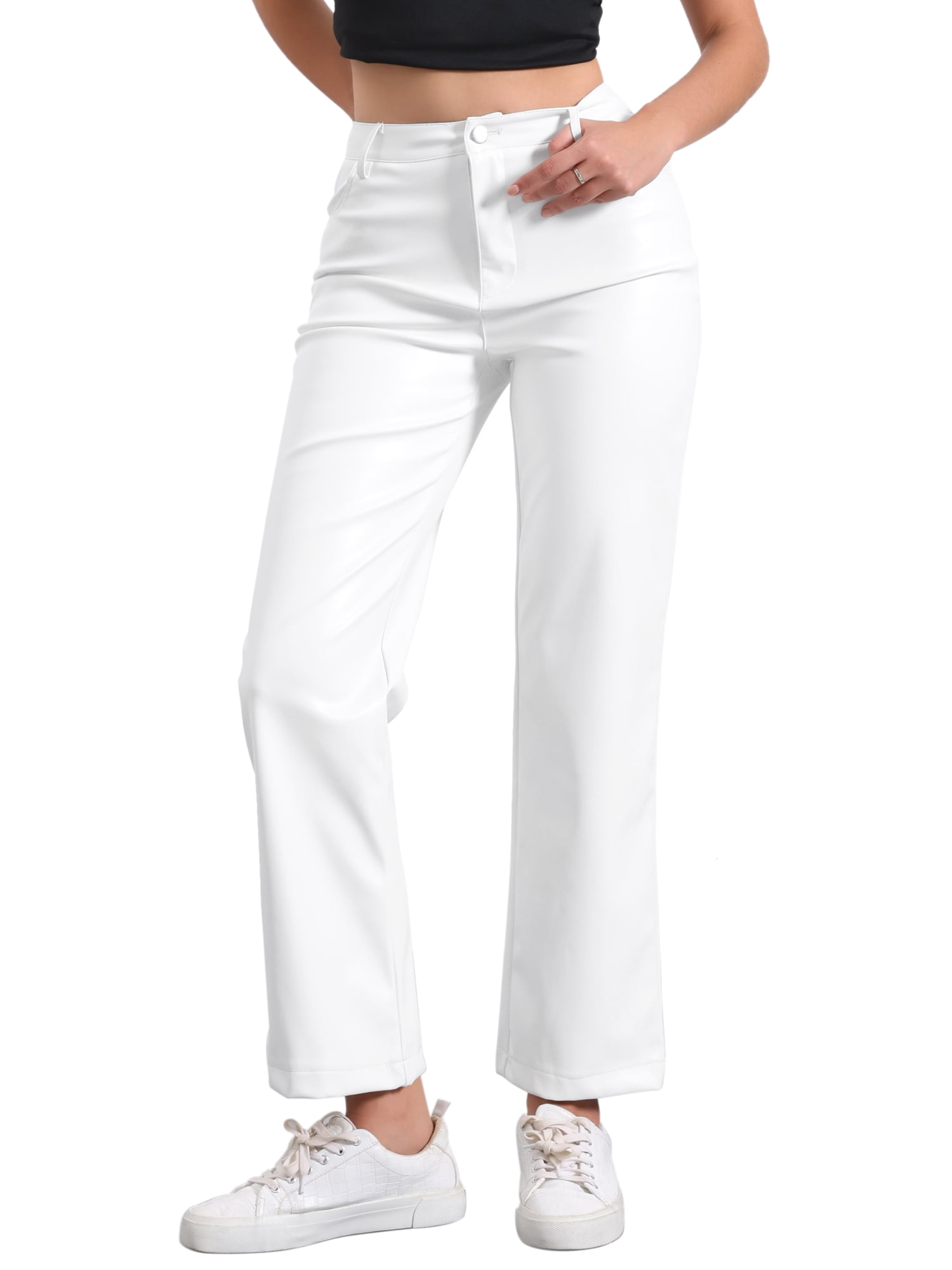 Allegra K Faux Leather Pants for Women's High Waist Straight Leg Punk ...
