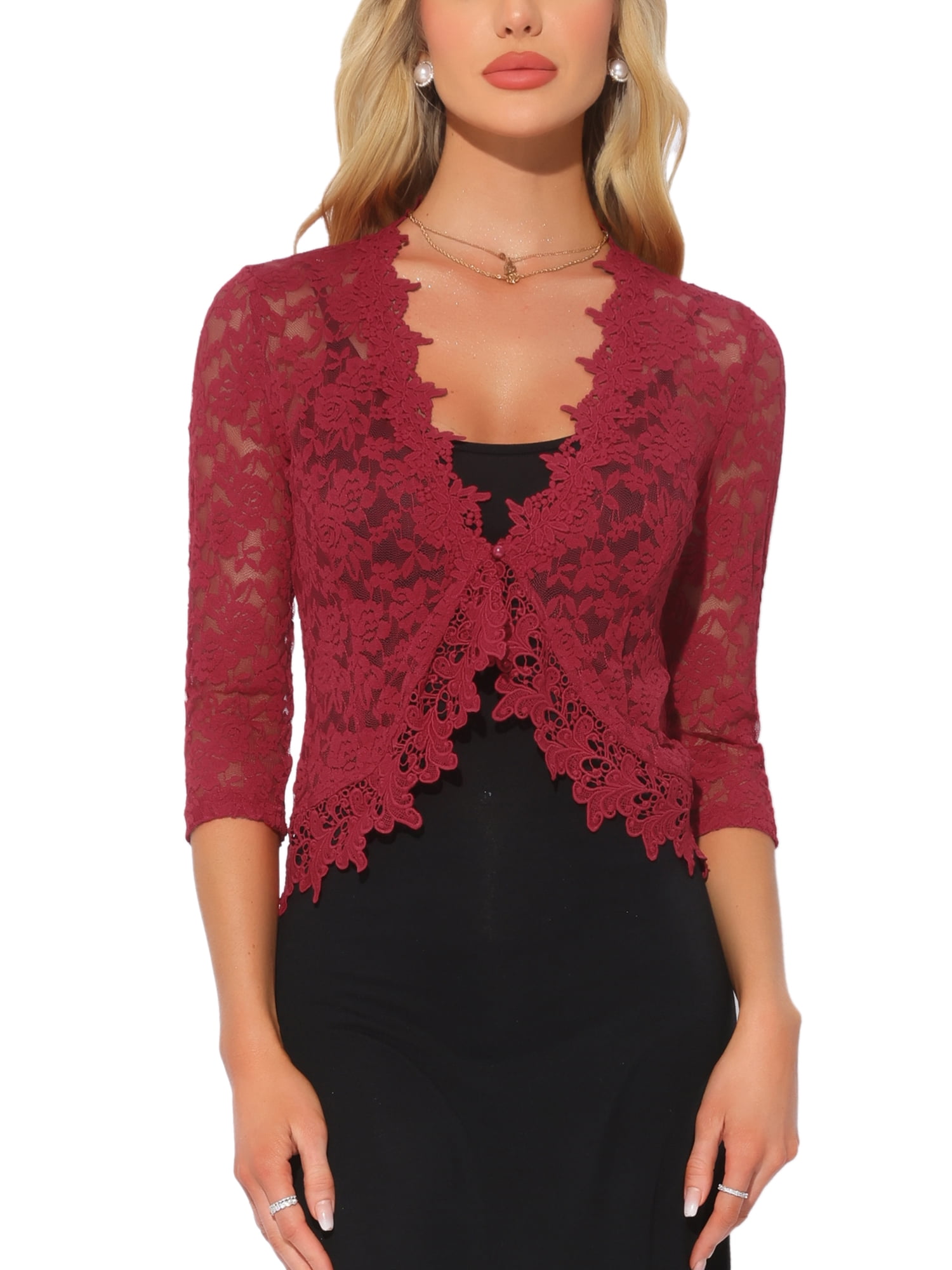 INSPIRE CHIC Floral Lace Shrugs for Women's Evening 3/4 Sleeves Formal ...